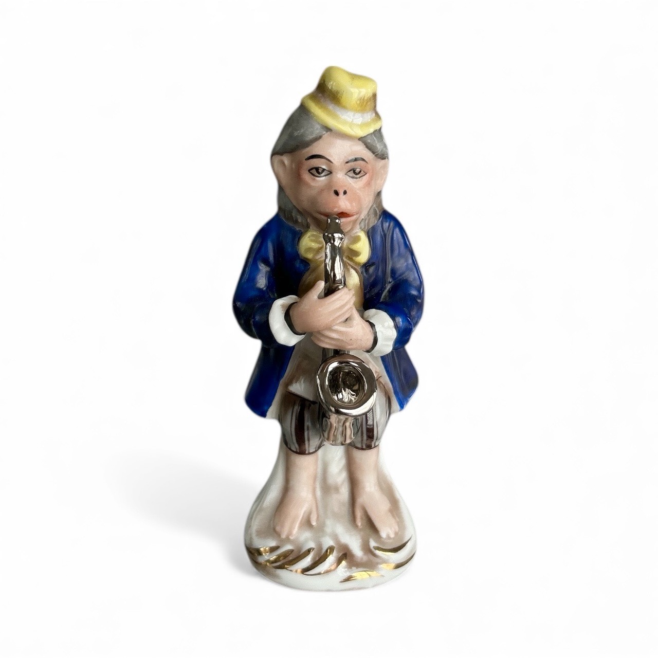 Rare Meissen Style Band Monkey Playing Silver Saxophone Figurine West ...