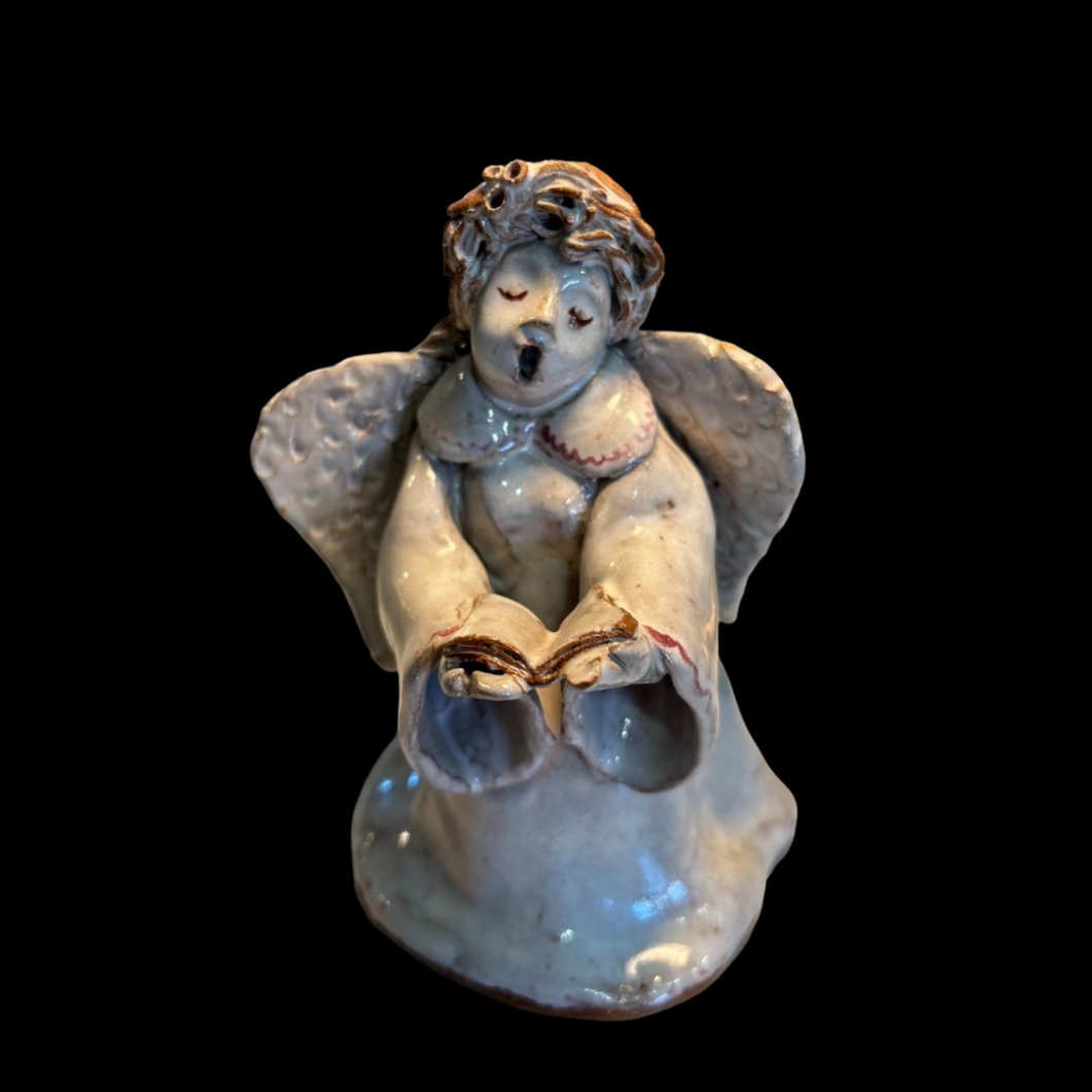 Beautiful Handmade Pottery Angel Holding Book ~ 6”