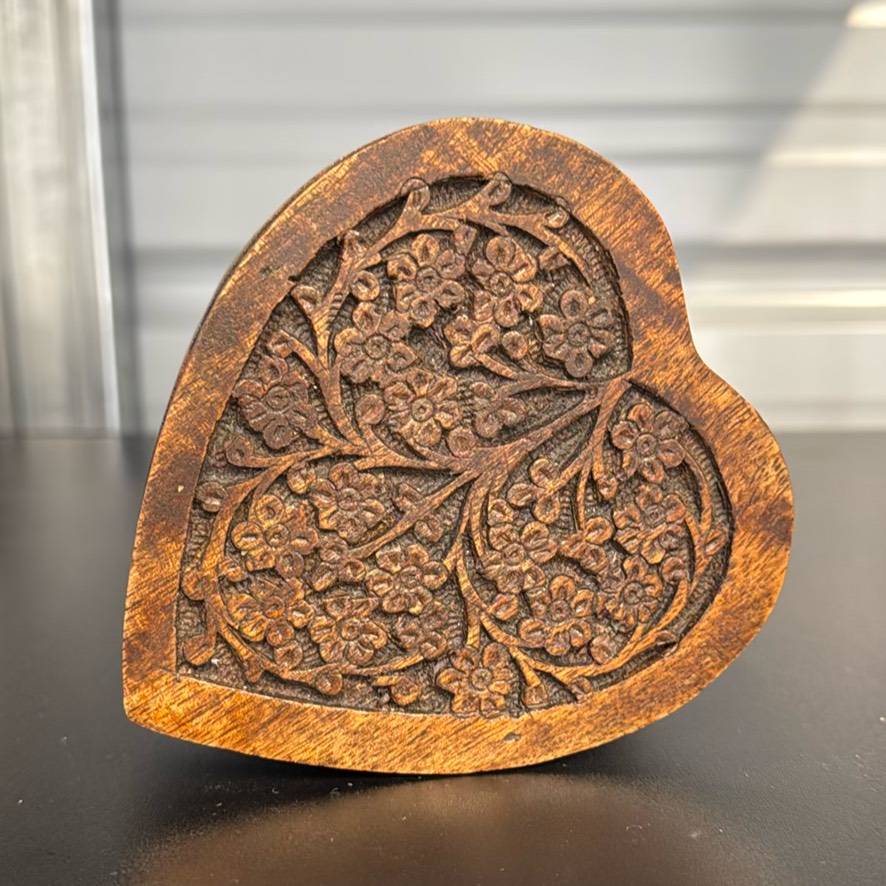 Wood Carved Heart Box