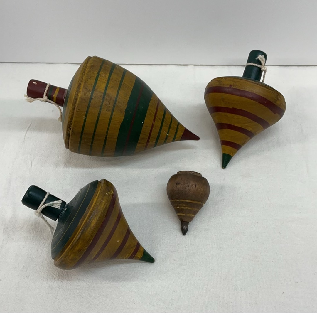 Lot Of Folk Art Wooden Toy Tops