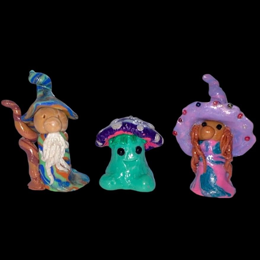 Set of 3 GROOVY Handmade Polymer Clay Miniature Figurines, Mushroom ...