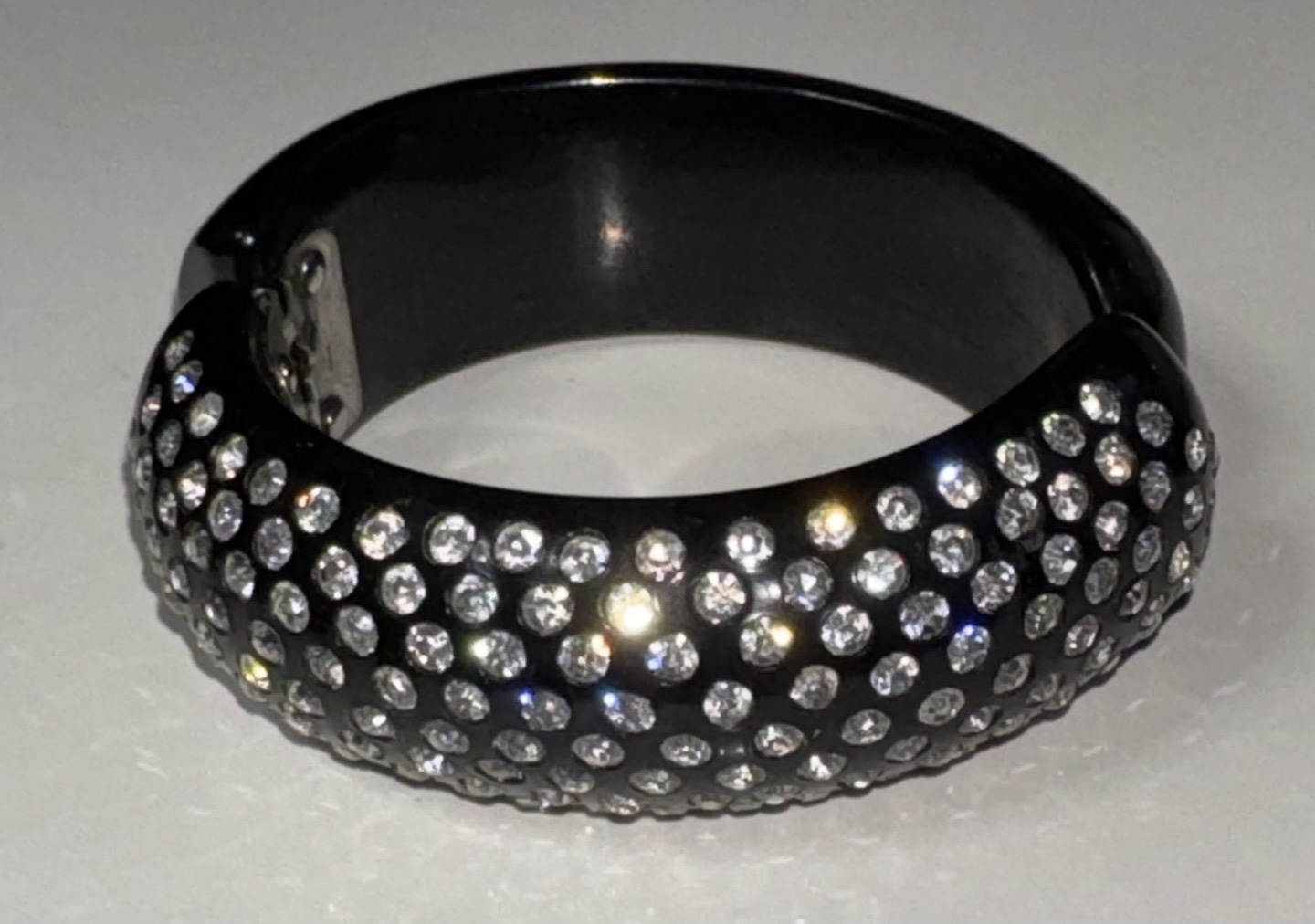 Antique 3” Art Deco Celluloid Black Rhinestone Hinged Clamper Bracelet ...