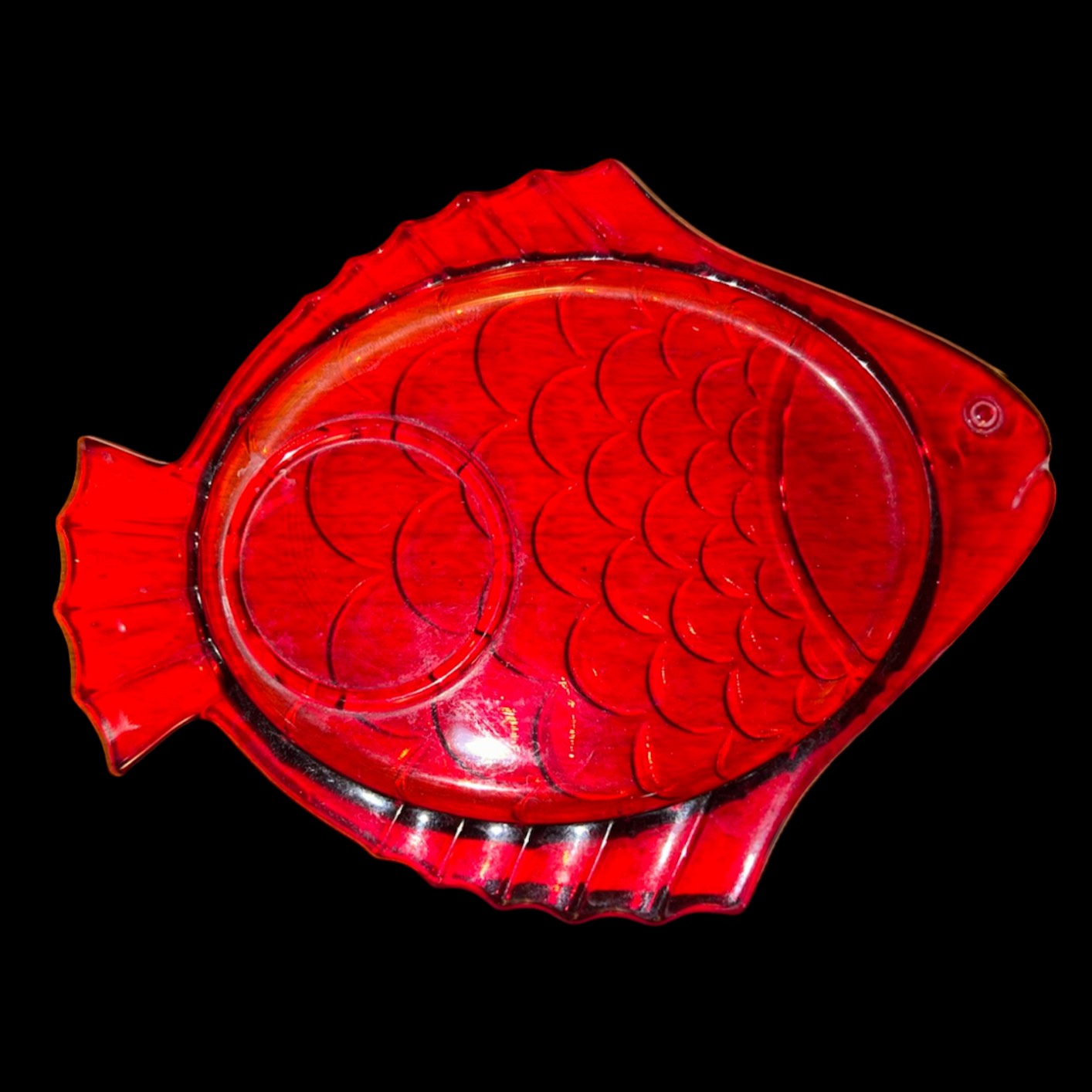 Ruby Red Fish Snack Plate Anchor Hocking Glass