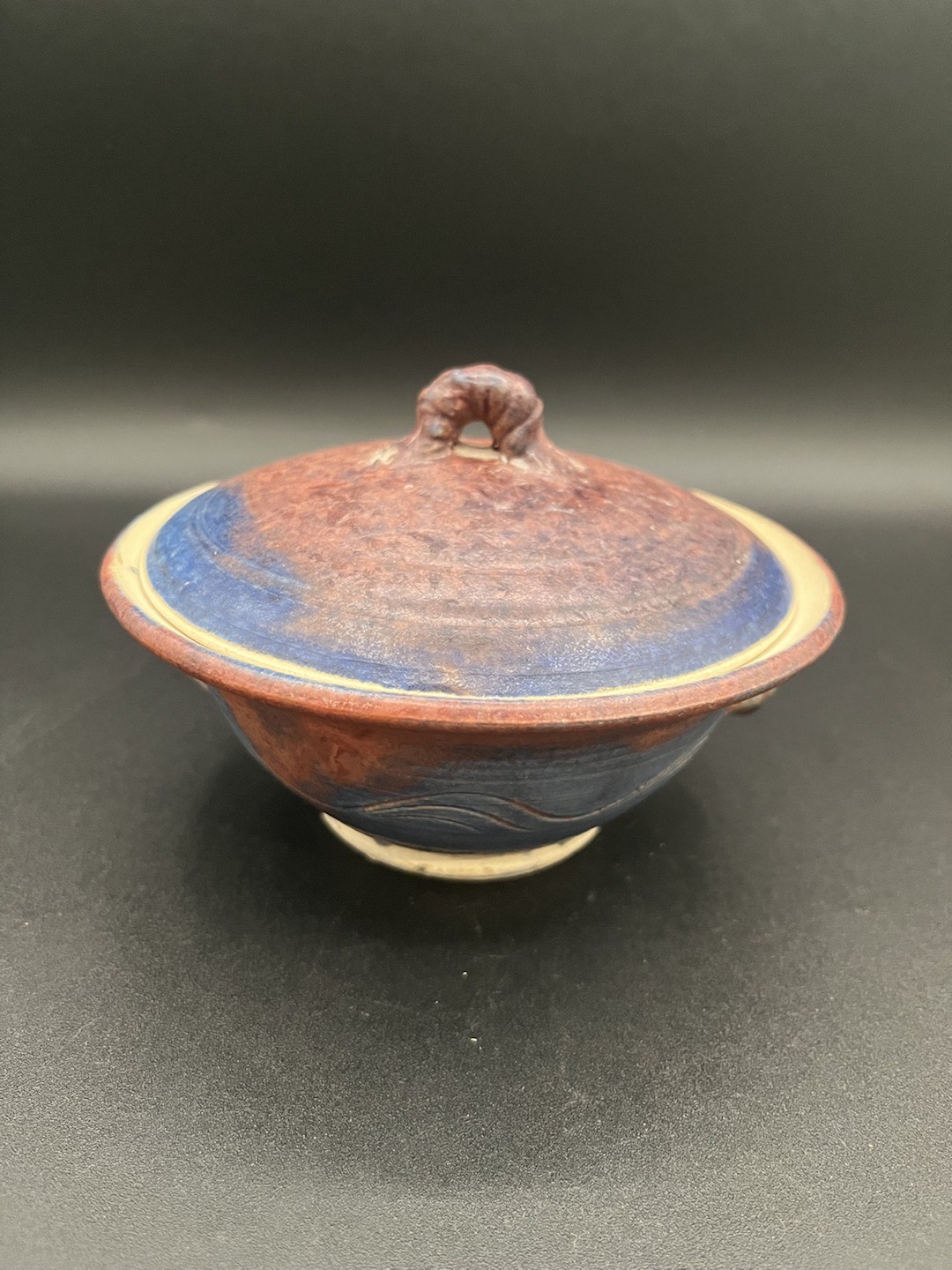 Sugo Studio Art Pottery Magenta And Blue Lidded Dish