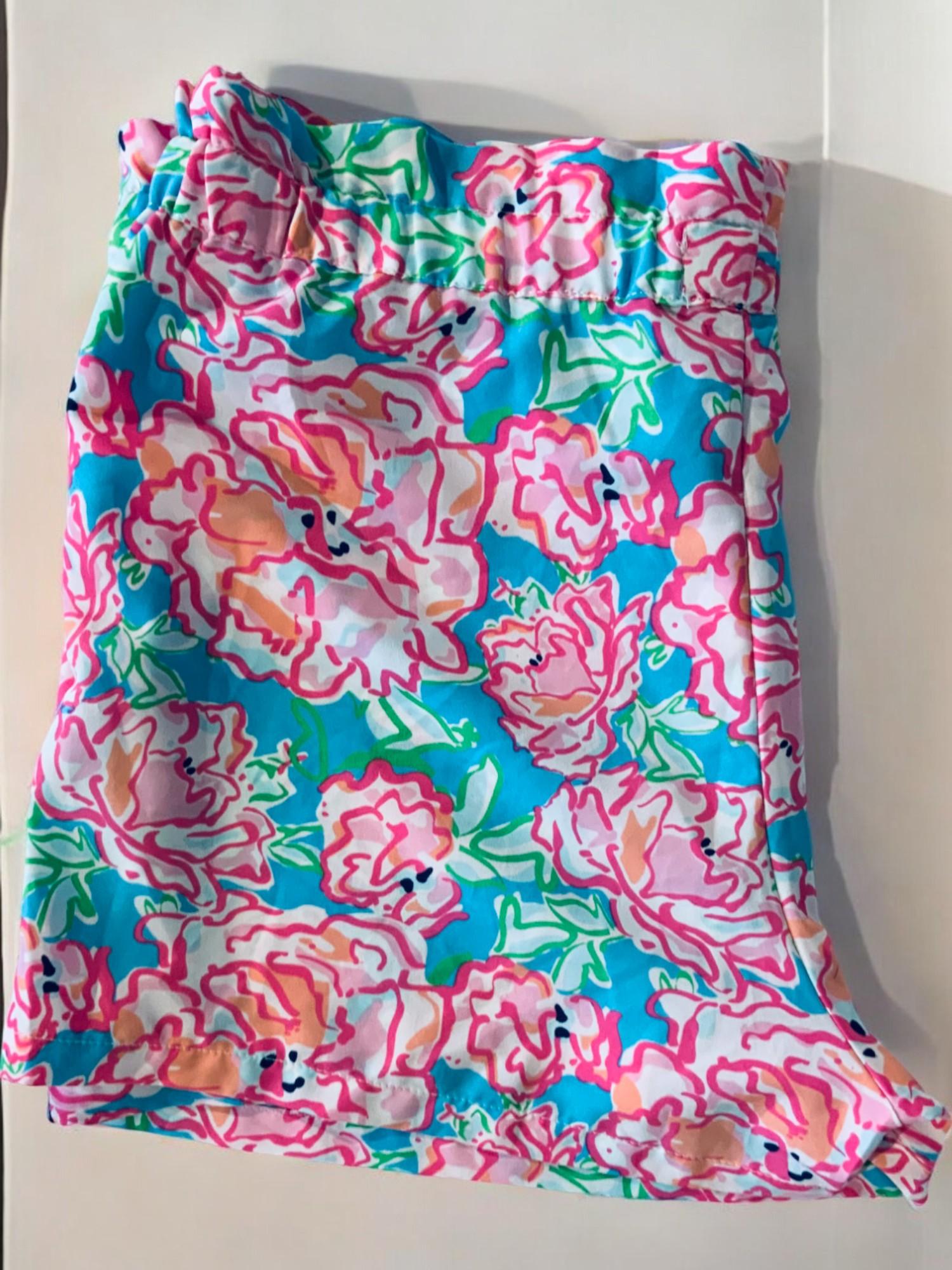 Mud Pie Delaney Woman Floral Shorts Small Pink Blue Preppy Elastic ...