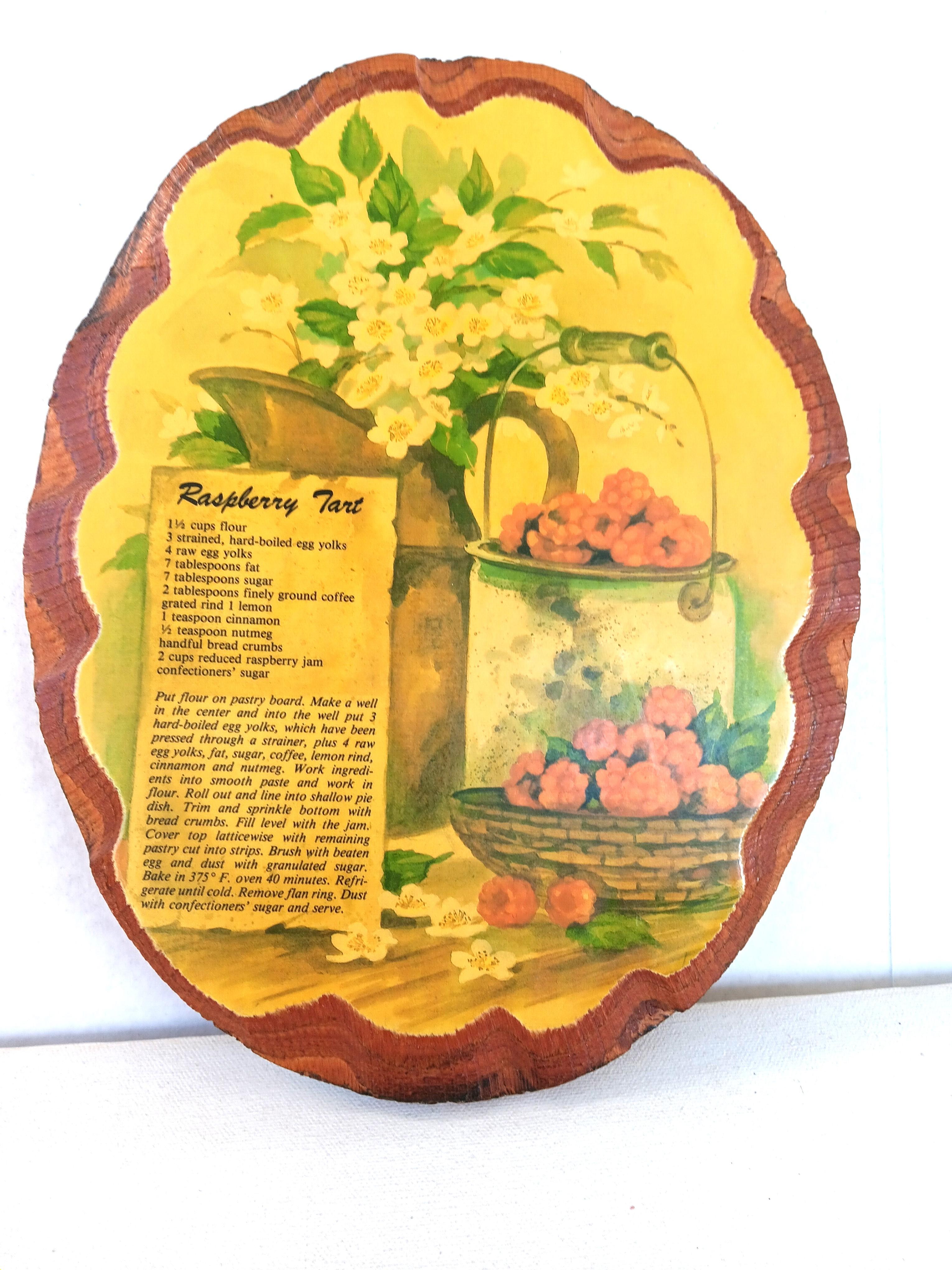 Vintage Recipe Wall Plaque Wooden Old Fashioned Raspberry Tart