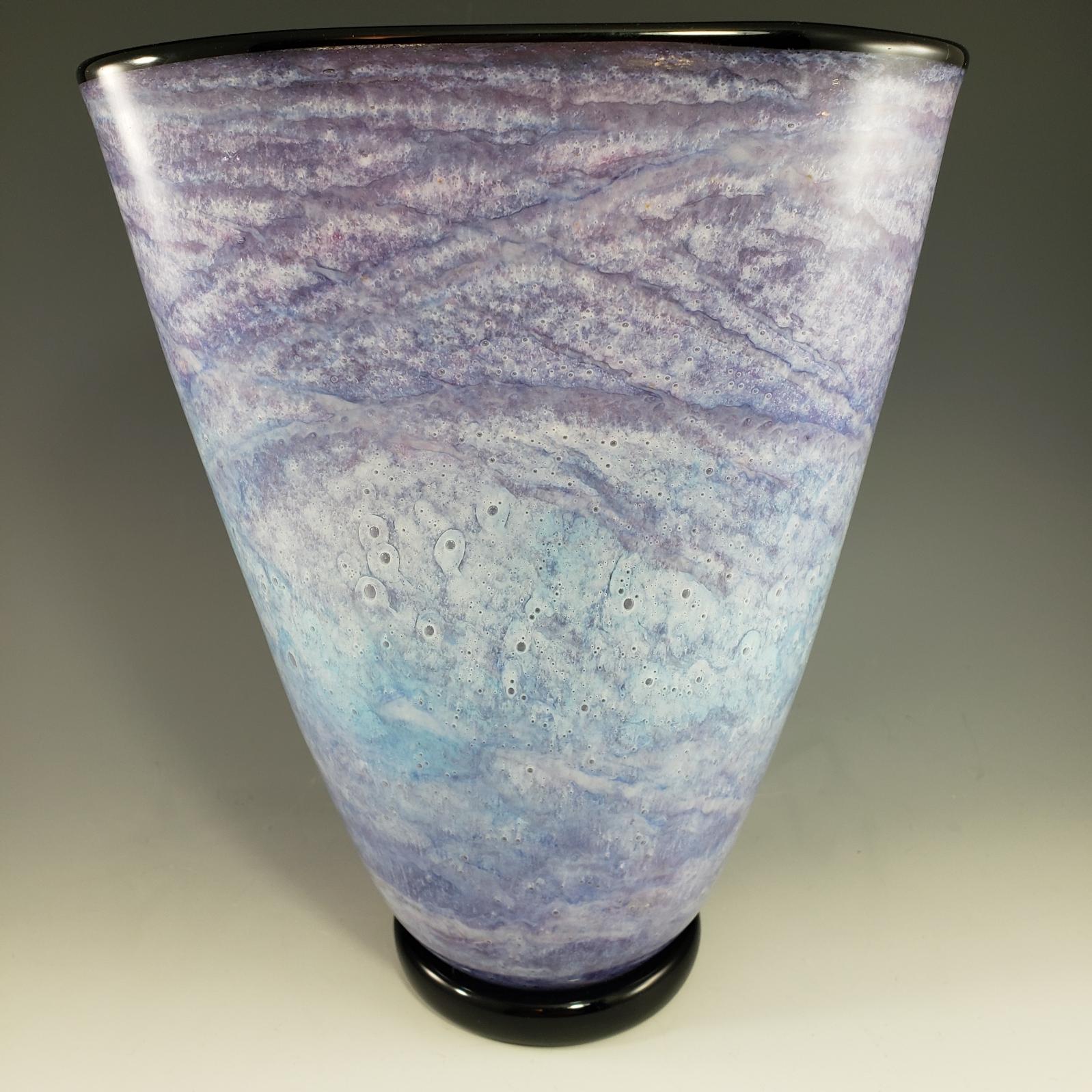 Nicholas Nourot Studio Art Glass Cabinet Vase w Black Rim & Base Signed ...