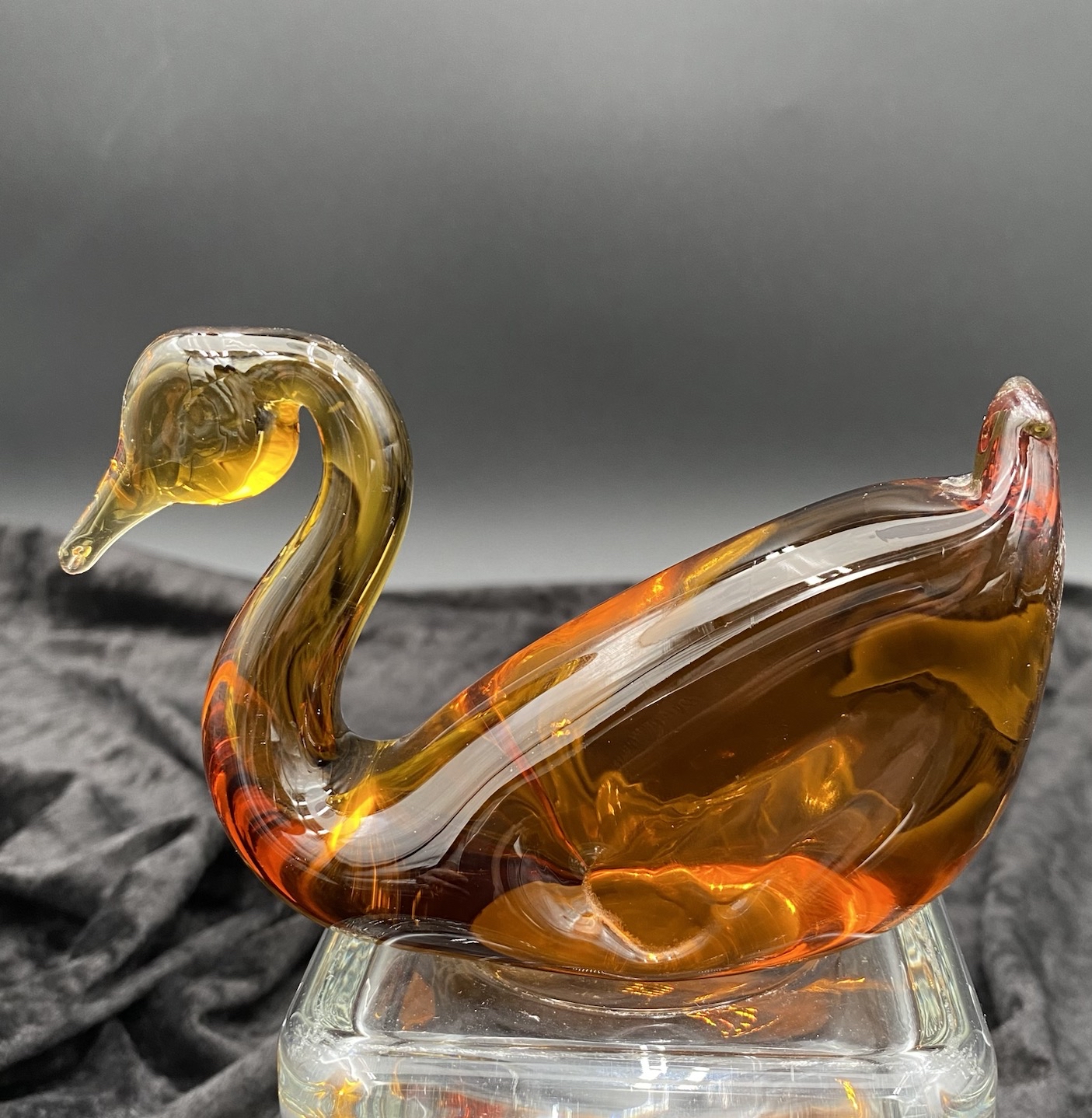 Vintage Viking Amber Glass Swan Figurine, 2.75" tall