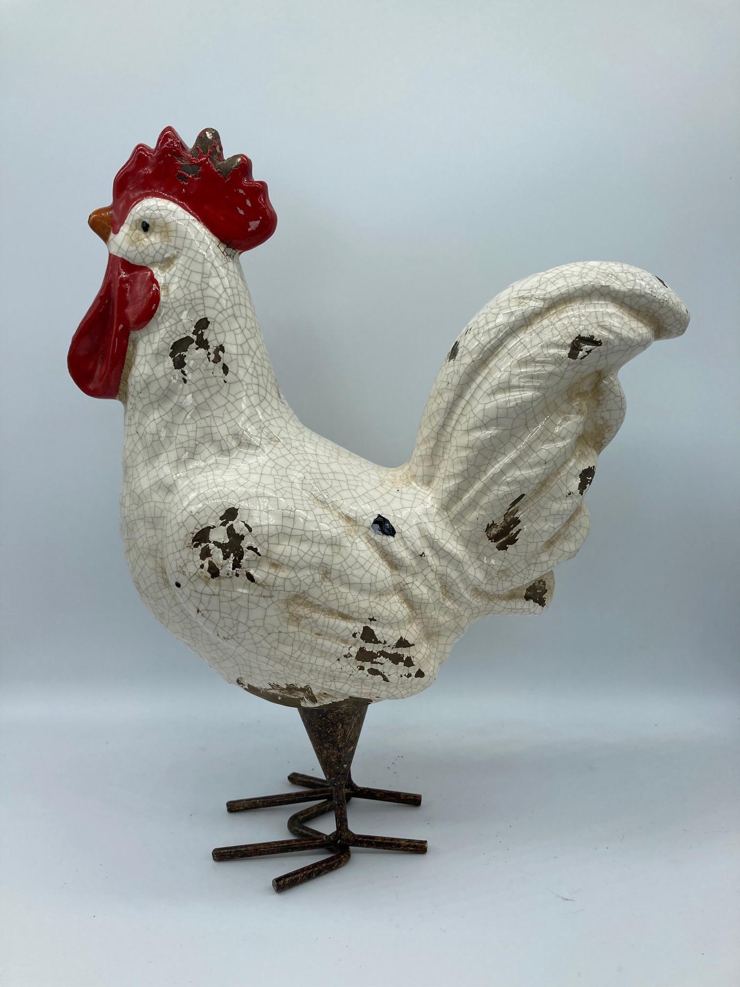 Tall Rustic Farmhouse Rooster with Metal Feet