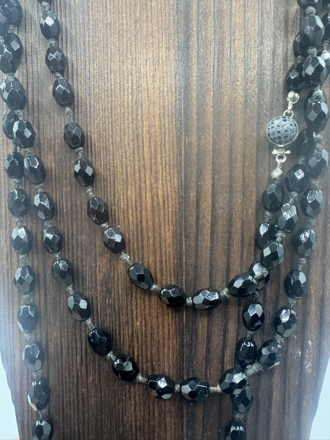 Vintage Made in AUSTRIA Faceted Jet Black Glass Beaded 56" Necklace