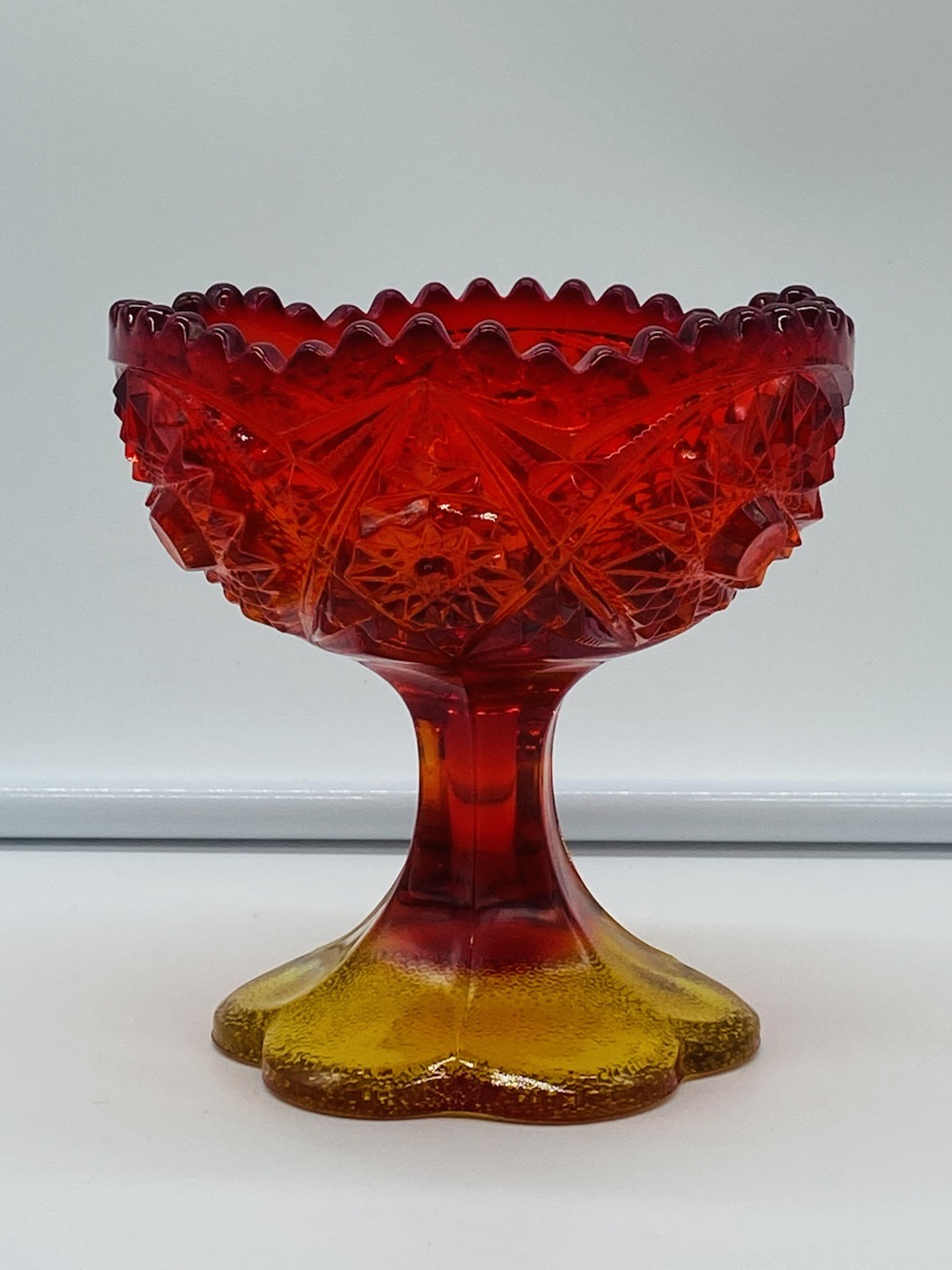 Vintage Kemple Glass Amberina Cadmium Compote Martec Pattern Petal Base ...