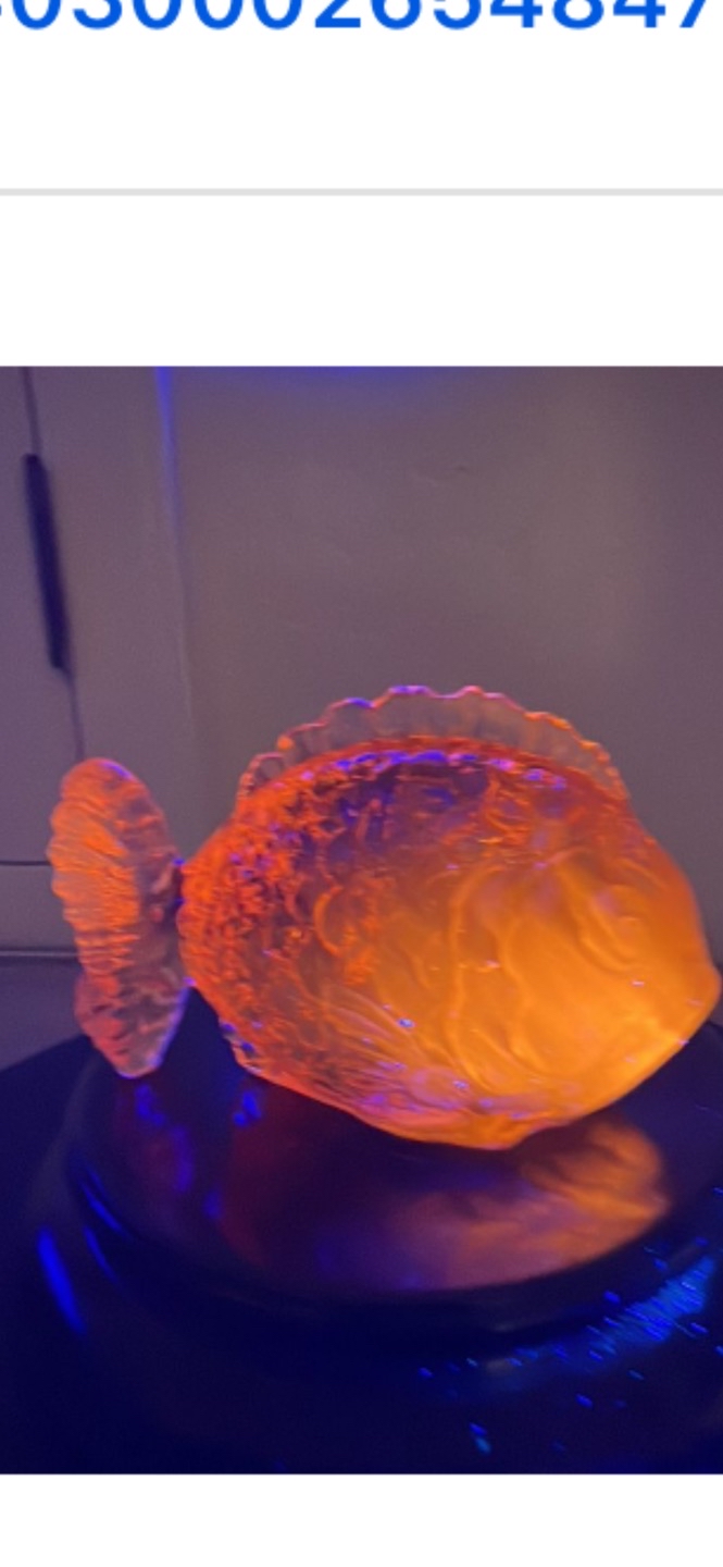 Selenium Art Glass Peachy Pink Puff Fish Paper Weight, Glows ORANGE!!