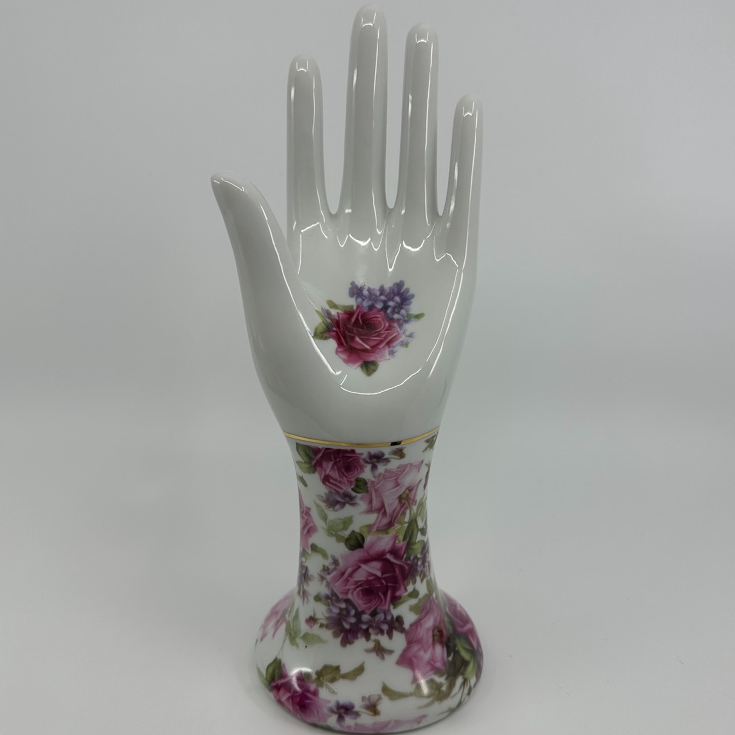 Ceramic Vintage Hand & Ring Holder with Pink Sando Rose design by La ...
