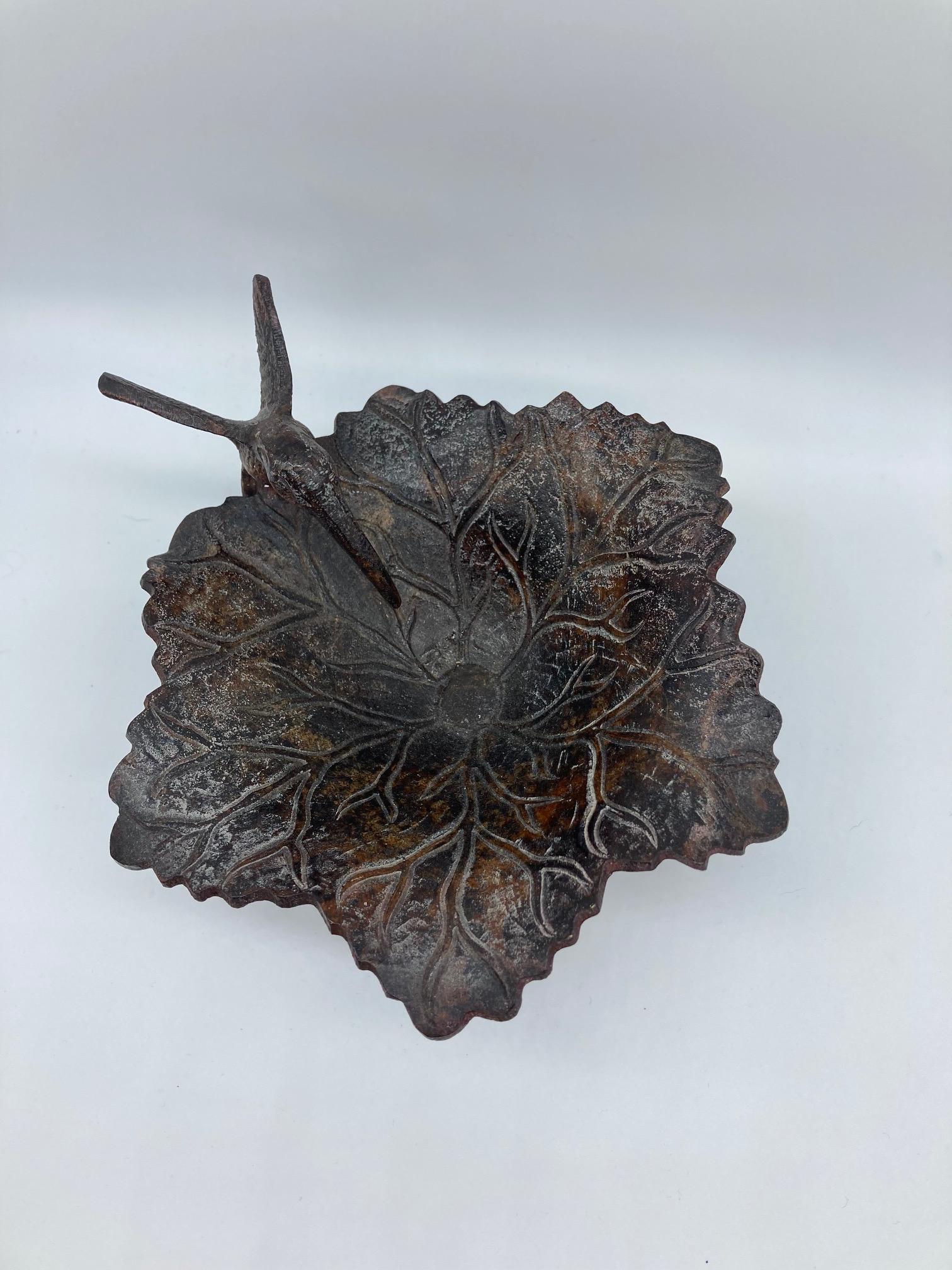 Vintage Cast Metal HUMMINGBIRD ON FLOWER Bronze Color Figurine Trinket ...