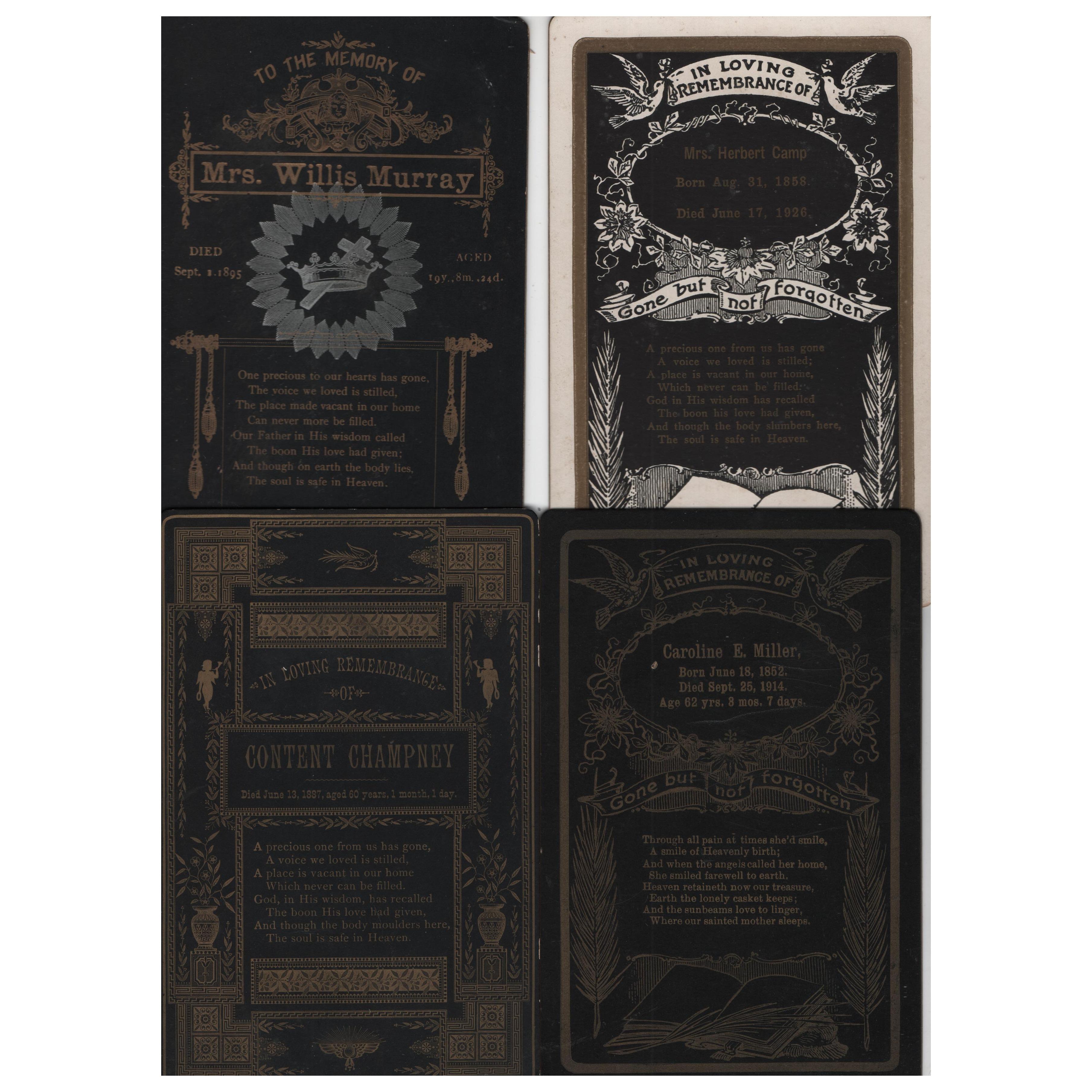 Set Of 4 Antique Victorian Funeral Cards 4 x 6 With Individuals Names ...