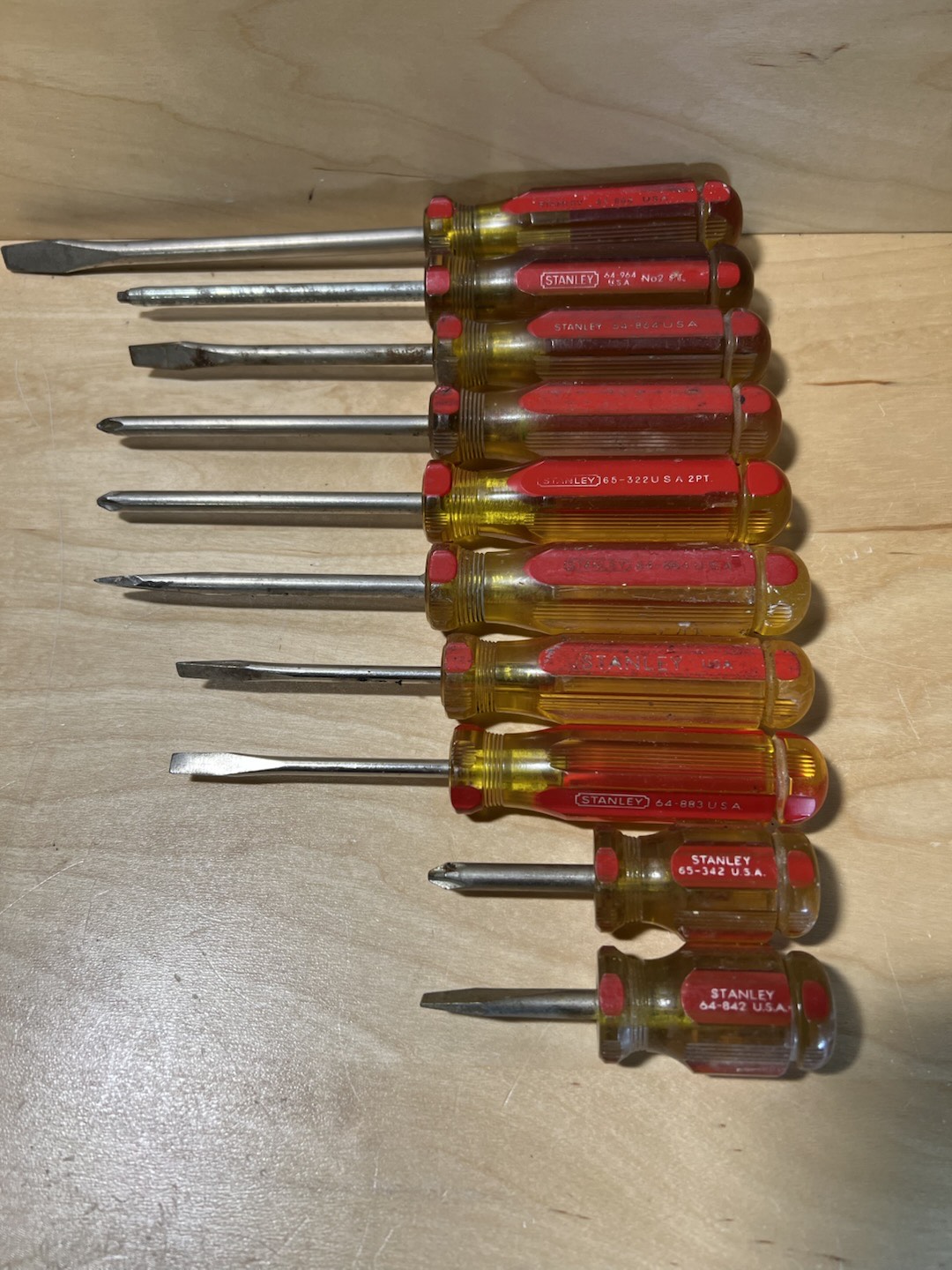 Vintage Lot Of 10 Red Stanley Slotted Philips Head Screwdrivers Made In USA