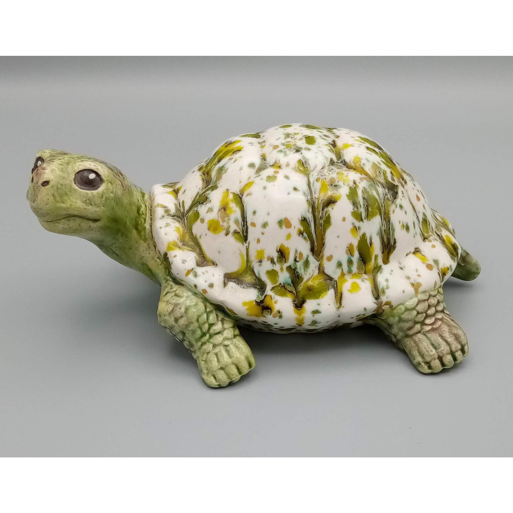 Drip Glazed Ceramic Turtle Figure, Green, Yellow & White, Possibly ...