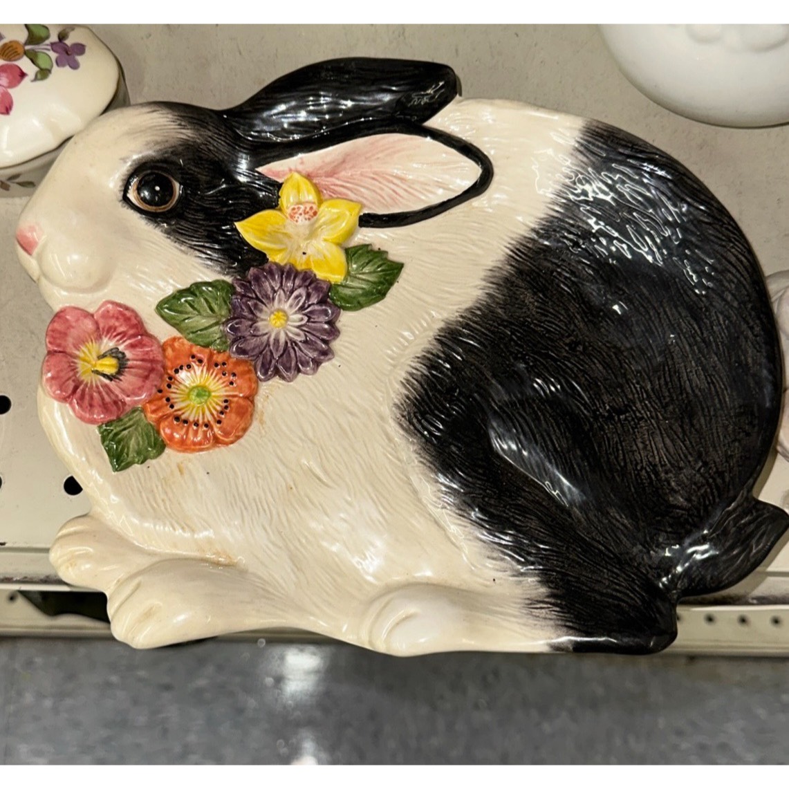 Vintage Fitz and Floyd Bunny Plate Black / White Rabbit 1995 Easter ...