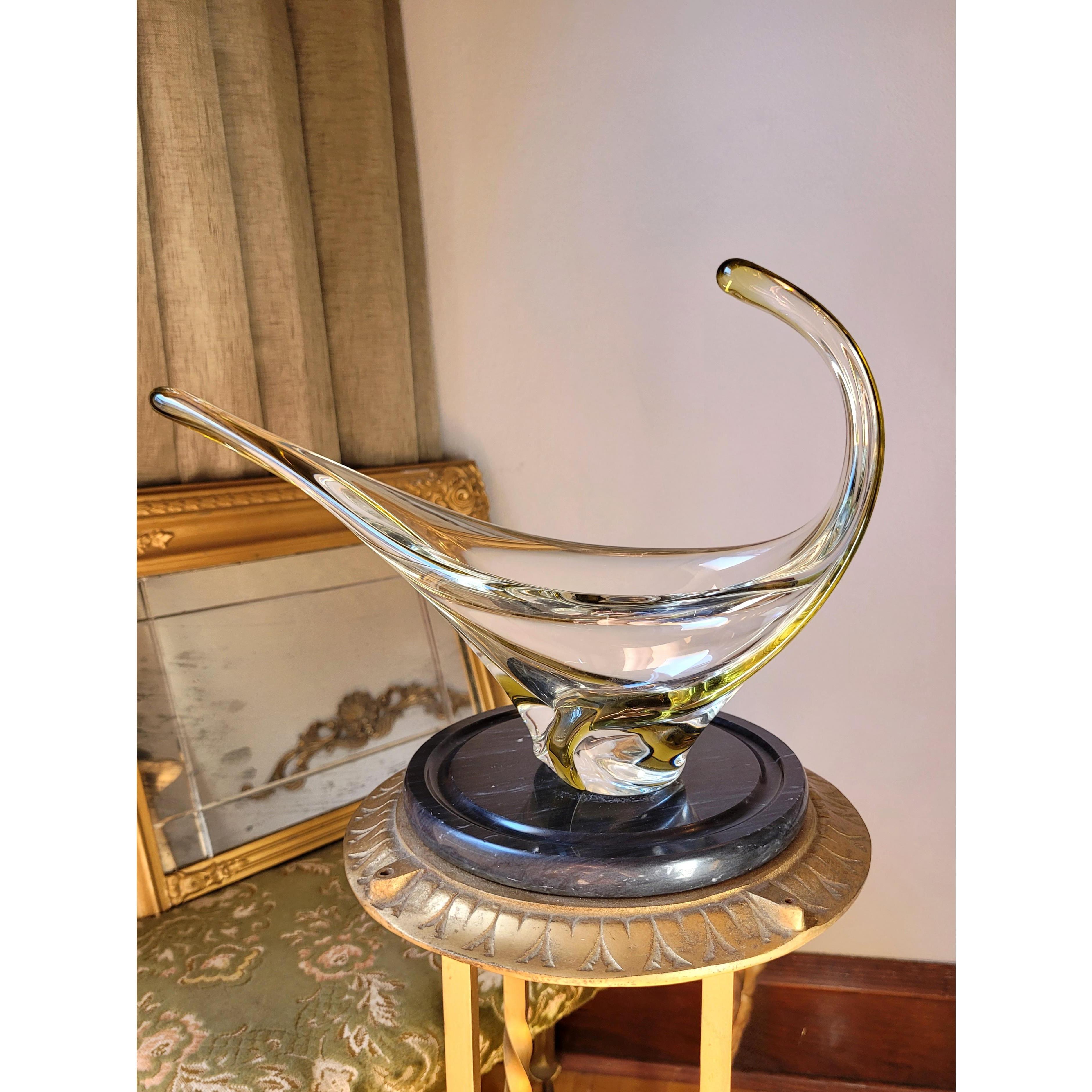 Vtg 60s Murano Italian MCM Centerpiece Bowl Art Glass Sculpture Green ...