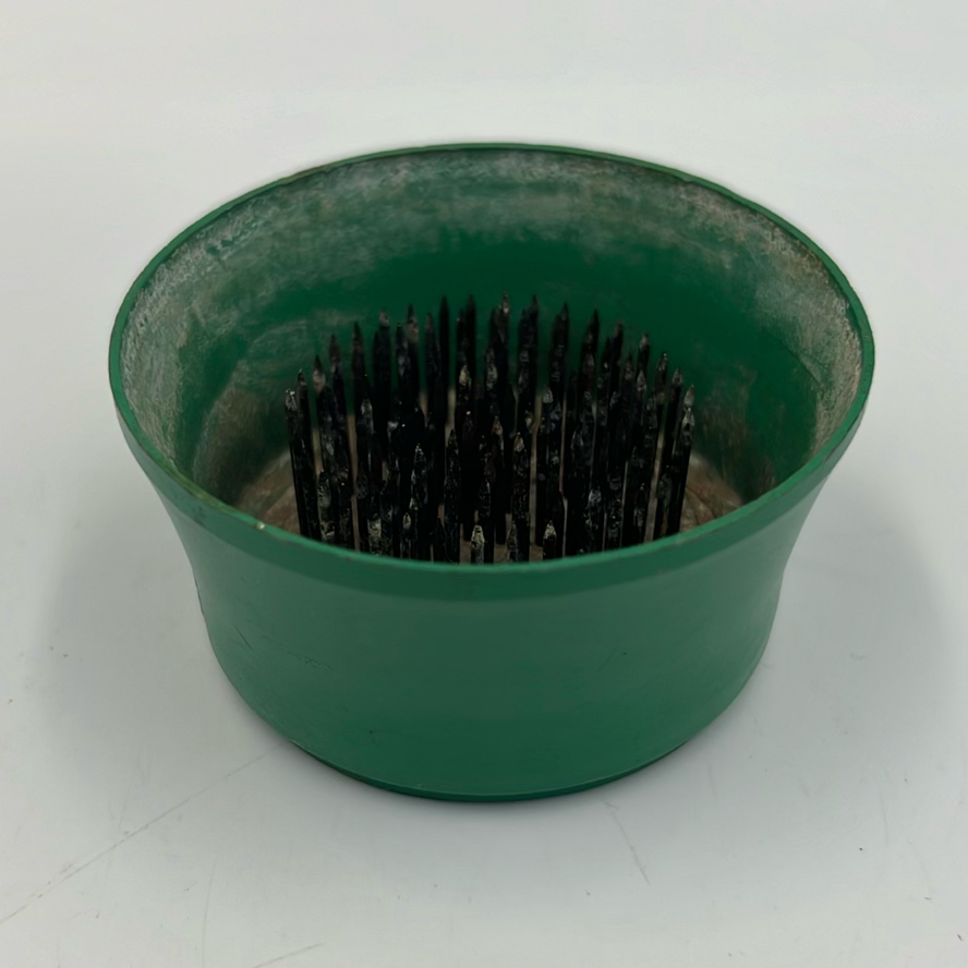 Vtg Green Cast Iron Pin Flower Frog 2.5”