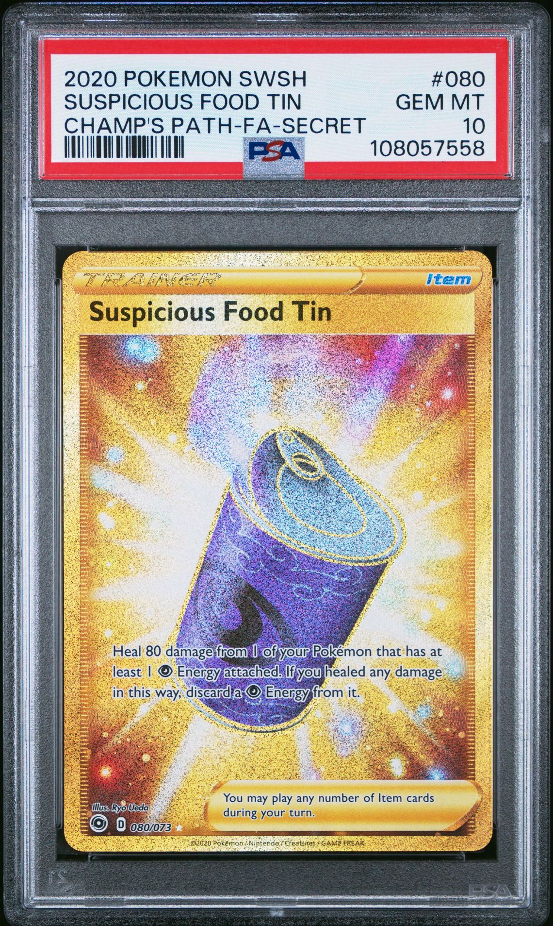 2020 Pokemon Champion's Path Suspicious Food Tin Secret Rare PSA 10