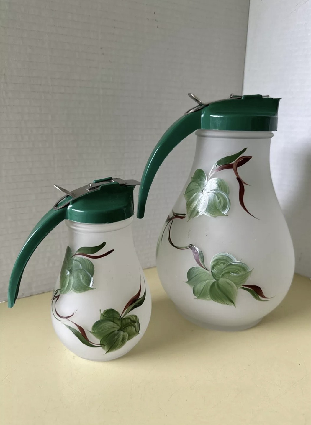 Frosted Glass Waffle & Syrup Pitcher 1950's Dripcut Glass Gay Fad Studios