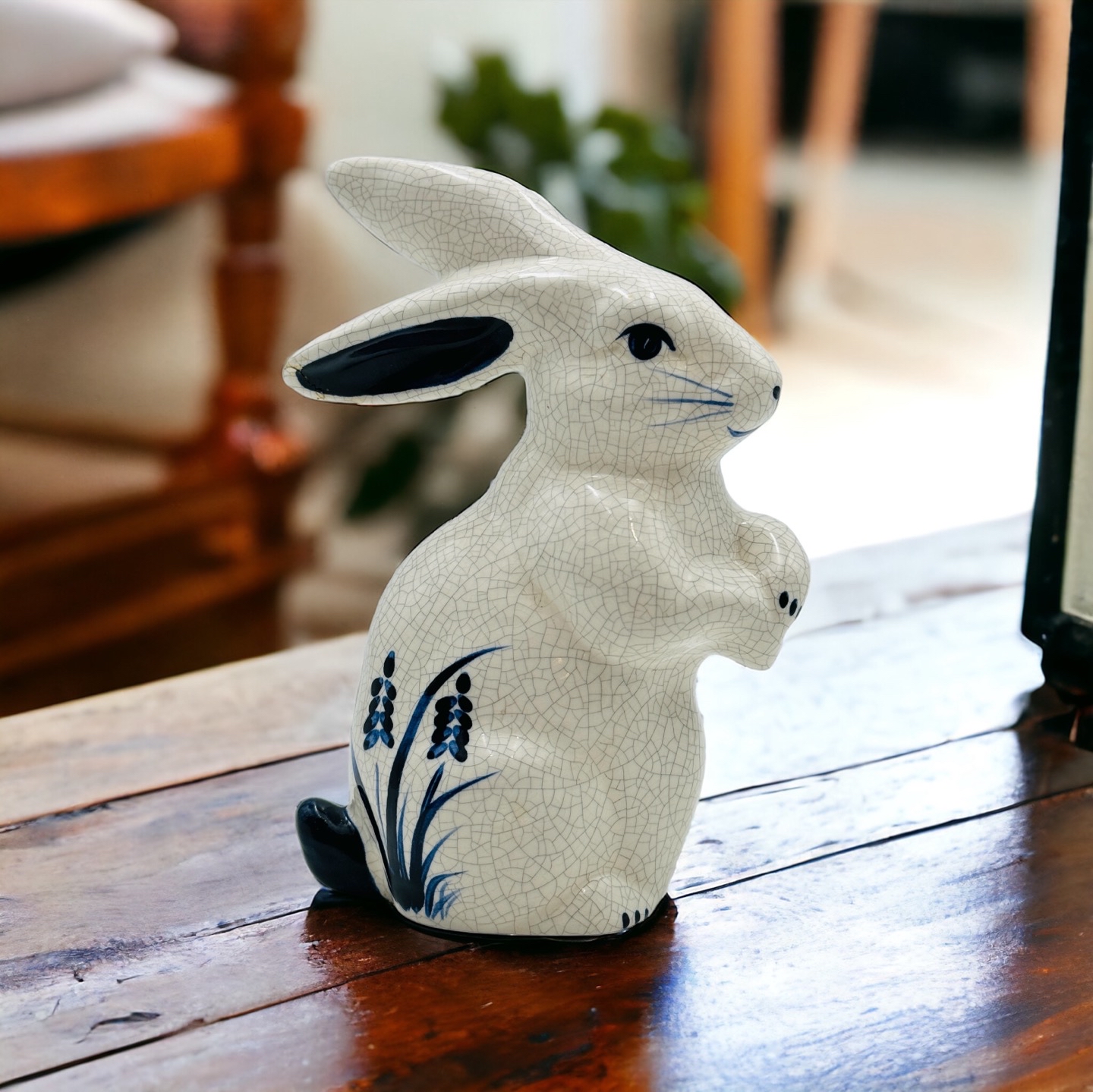 Dedham Pottery Rabbit Figurine Standing Blue And White Bunny READ