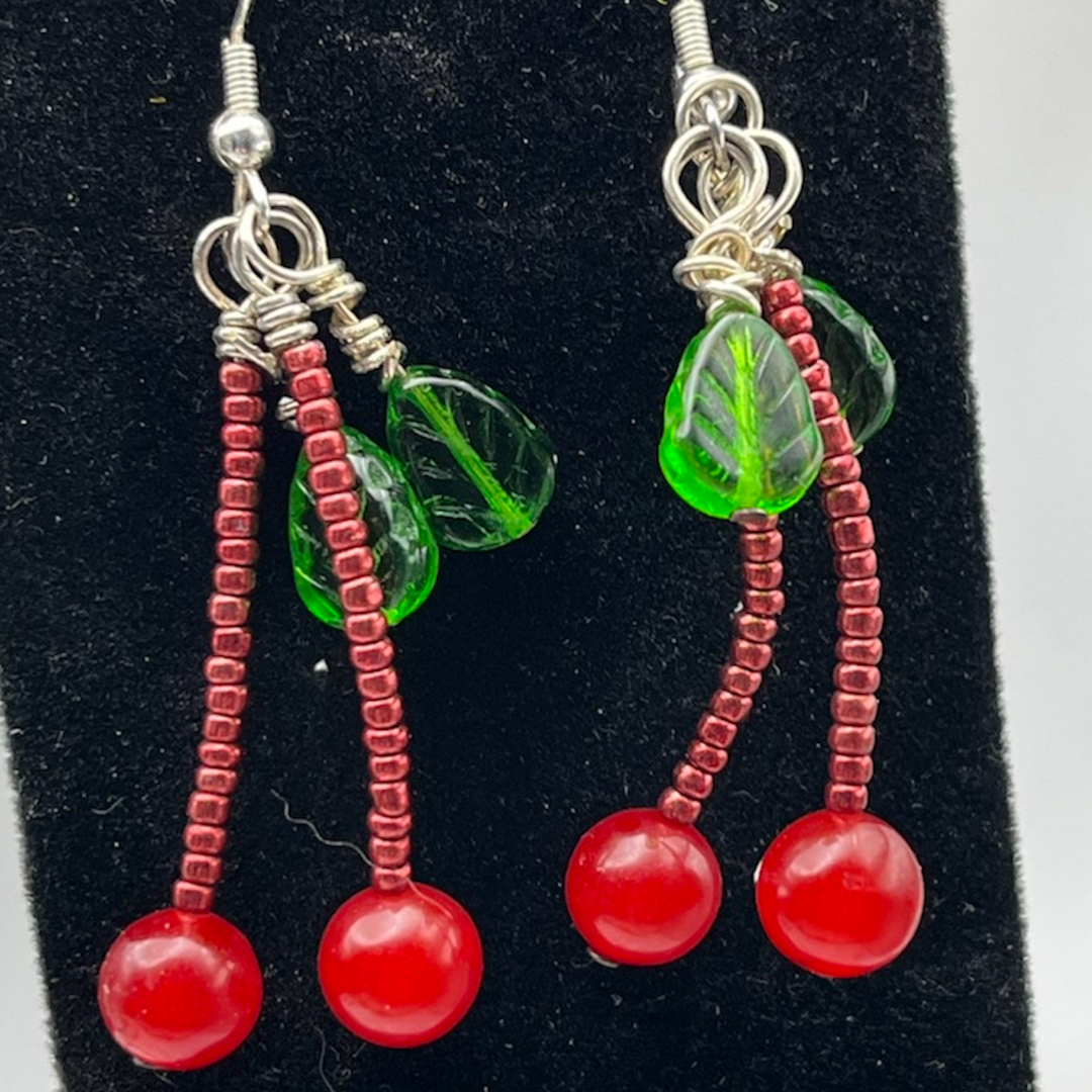 Door County Cherry Drop Beaded Earrings
