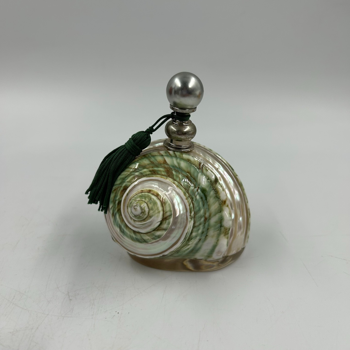 Vintage Shell Perfume Bottle With Metal Stopper And Resin Bottom