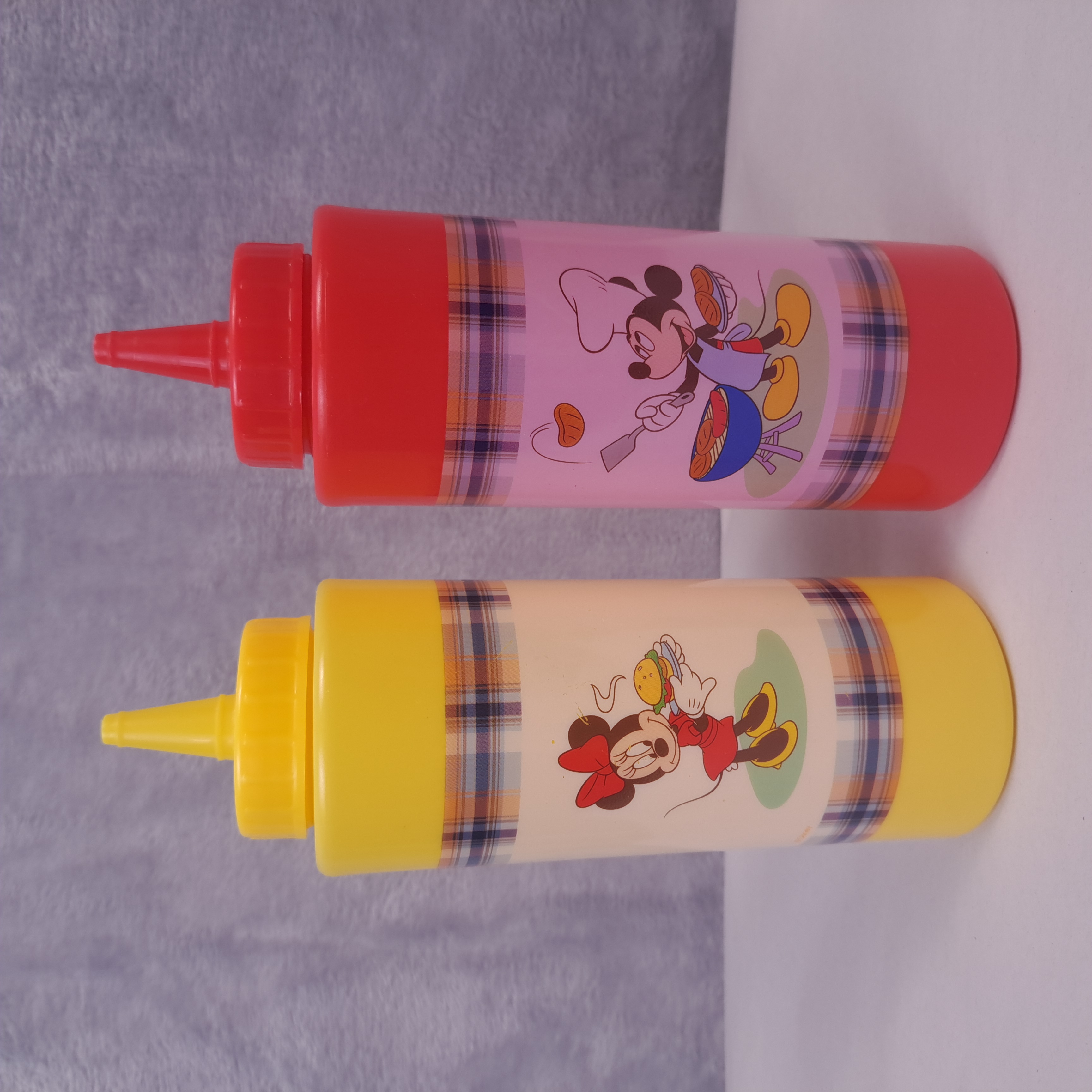 Mickey and Minnie Summertime Fun Ketchup & Mustard Condiment Bottles Set.