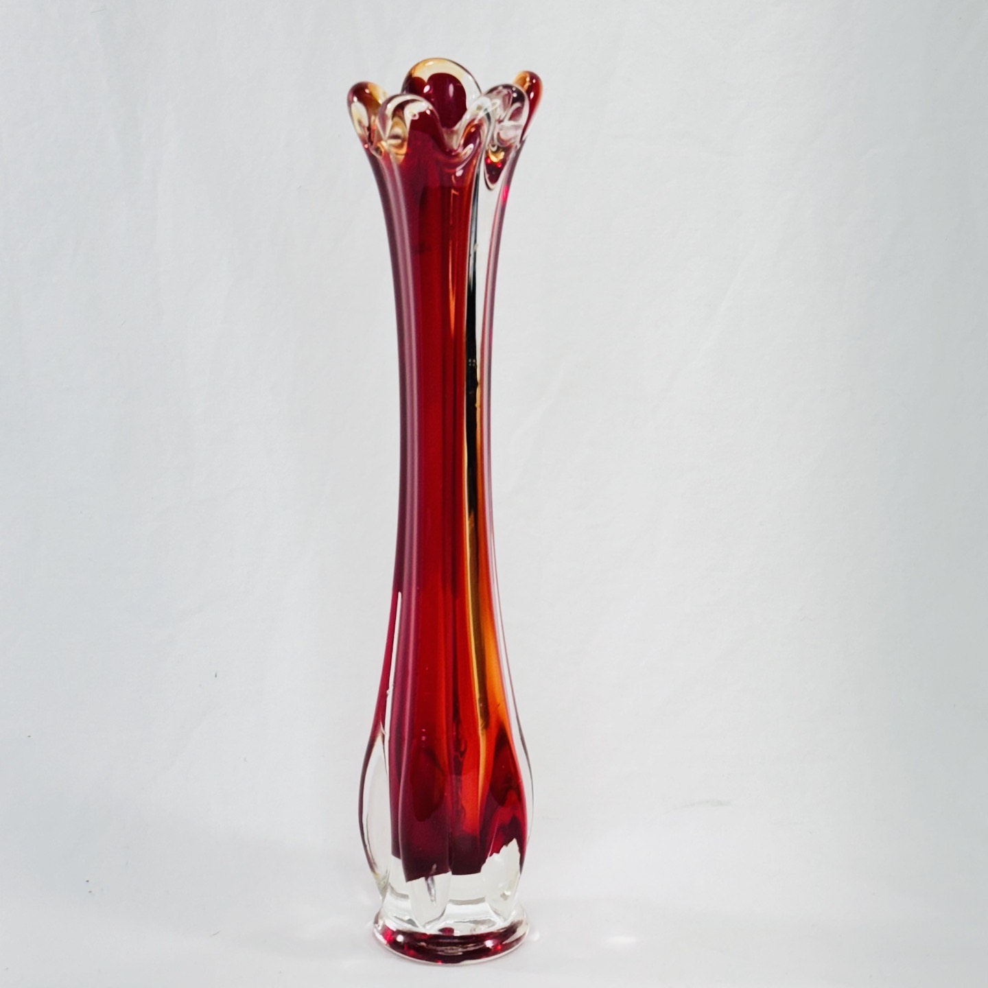 Ries Japan Red Cased Glass Vase With Original Sticker