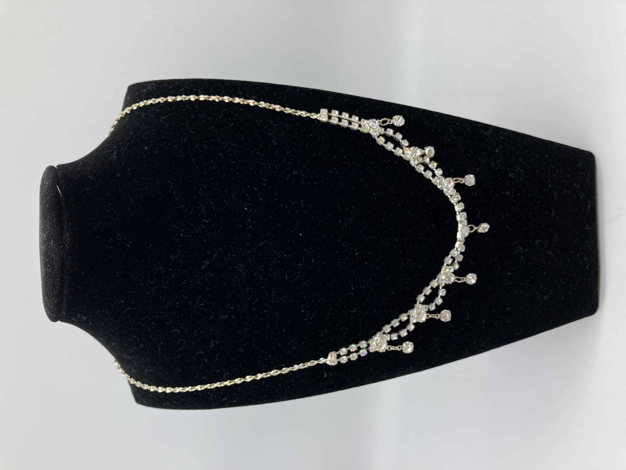 Icing Silver Tone Bib Necklace With Sparkling Rhinestones 16” Bridal ...