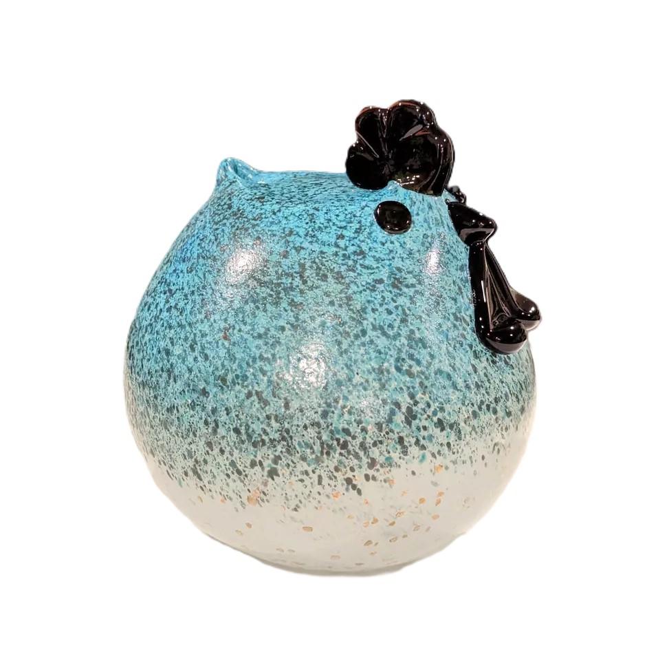 Viterra Art Glass Blown Glass Turquoise with Gold Aventurine Round Chicken