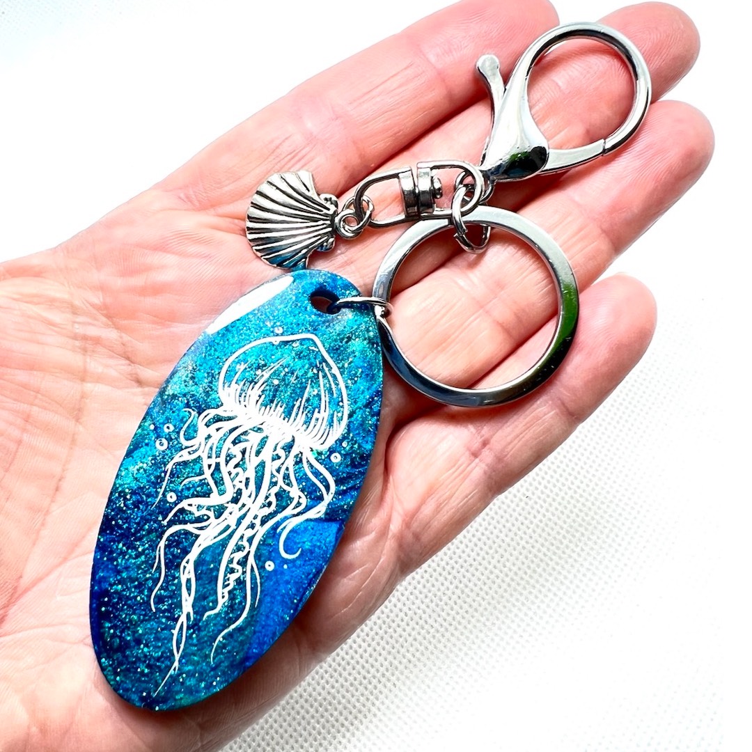 Handmade Blue Jellyfish 🪼 Resin Keychain With Shell Charm. Total ...