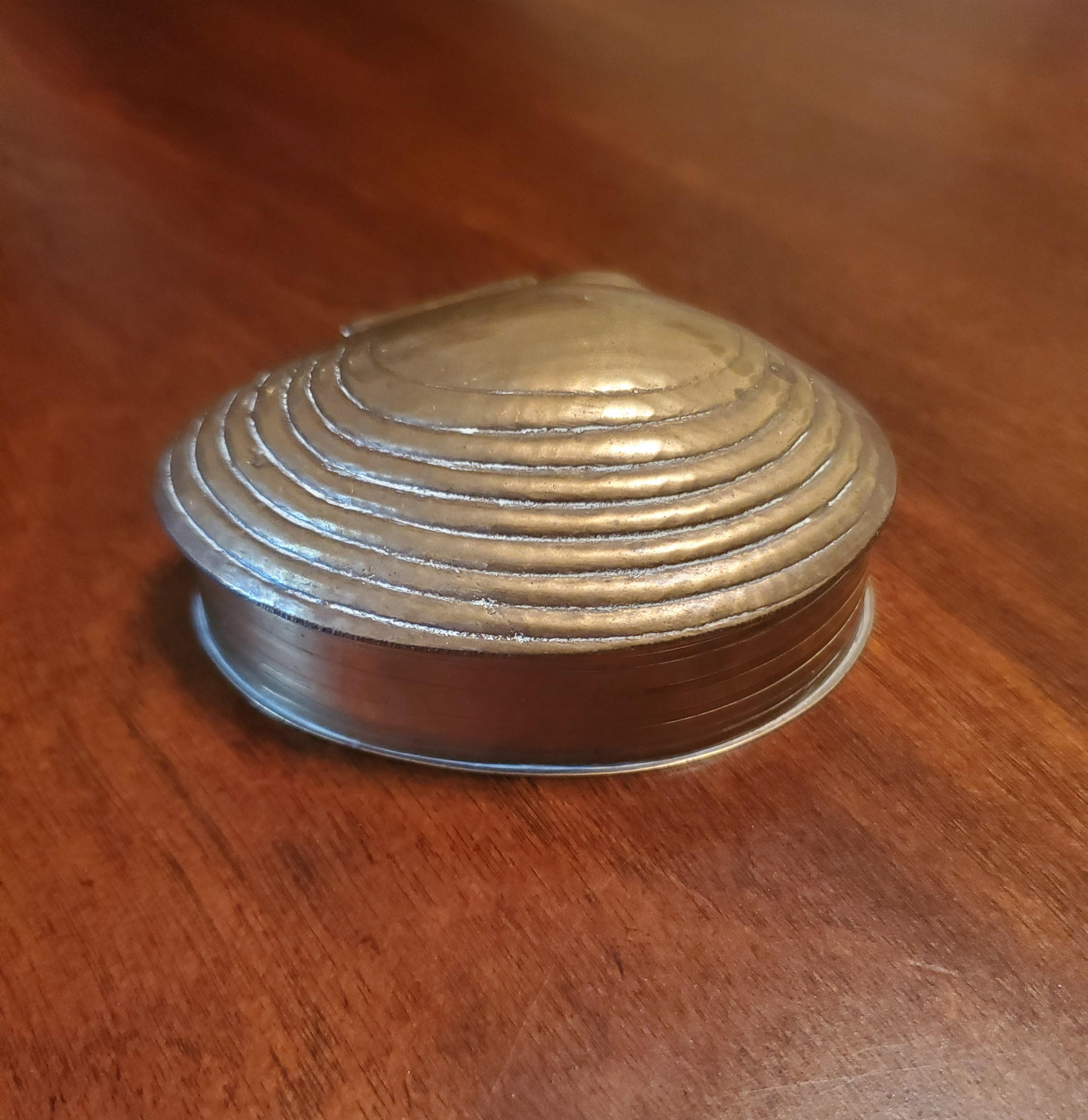 Vintage Brass Clam Shell Trinket Box Coastal Beachy