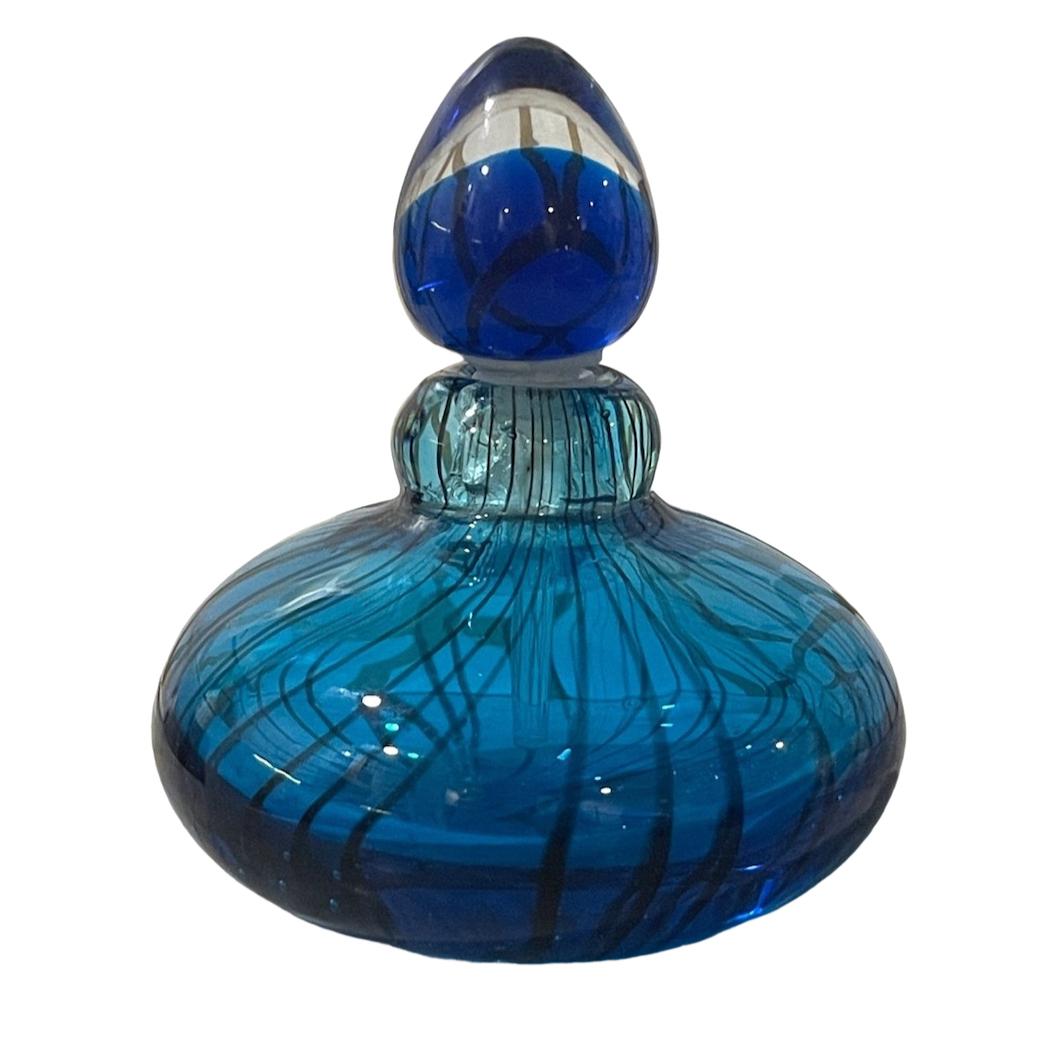 Art glass Blue Zebra Stripe Glass Perfume Bottle with dauber