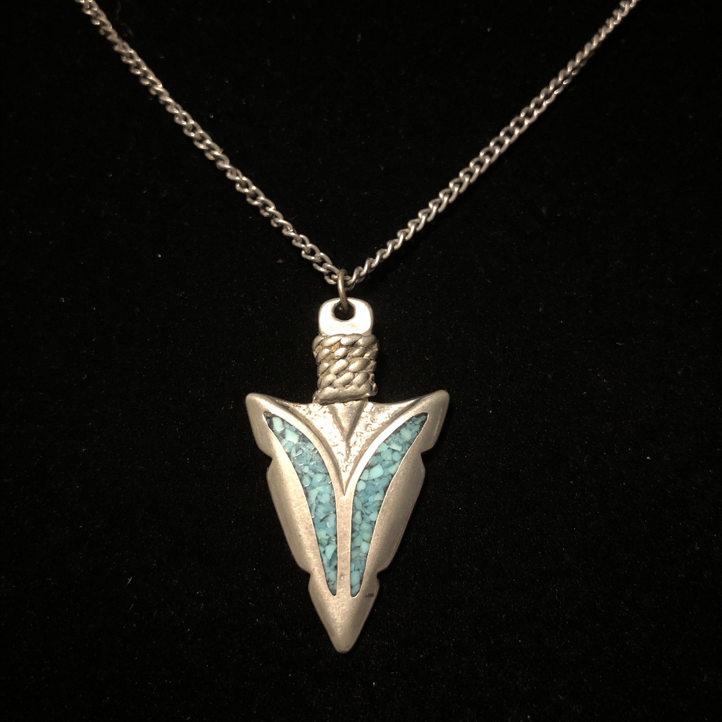 Silver-Tone Native Southwestern Turquoise Inlaid Arrowhead on Chain ...