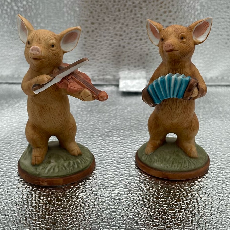 #9 VTG Enesco 1979 Figurines Pig Playing Accordion And Pig Playing Violin