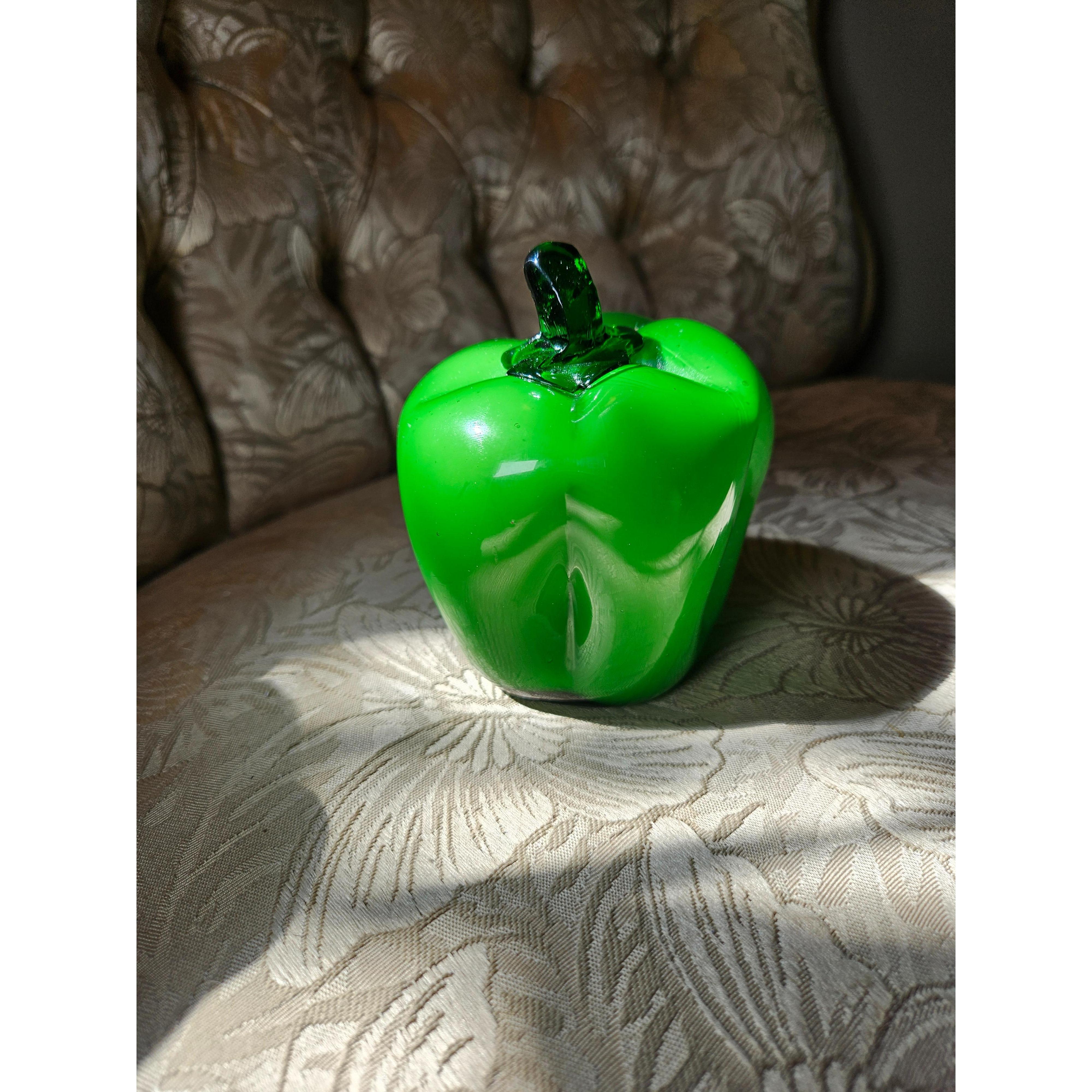 Vintage Green Glass Pepper Paperweight