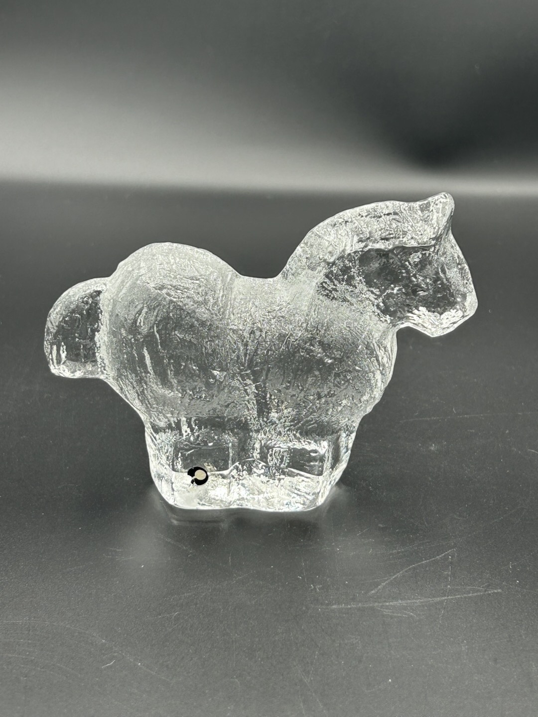 Pukeberg Sweden MCM Clear Glass Horse Figurine/paperweight With Sticker