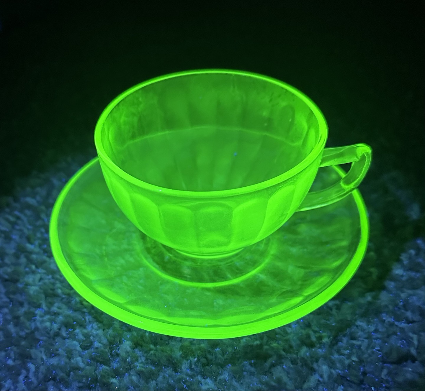 Very Glowy Vintage Federal Uranium Glass Cup And Saucer