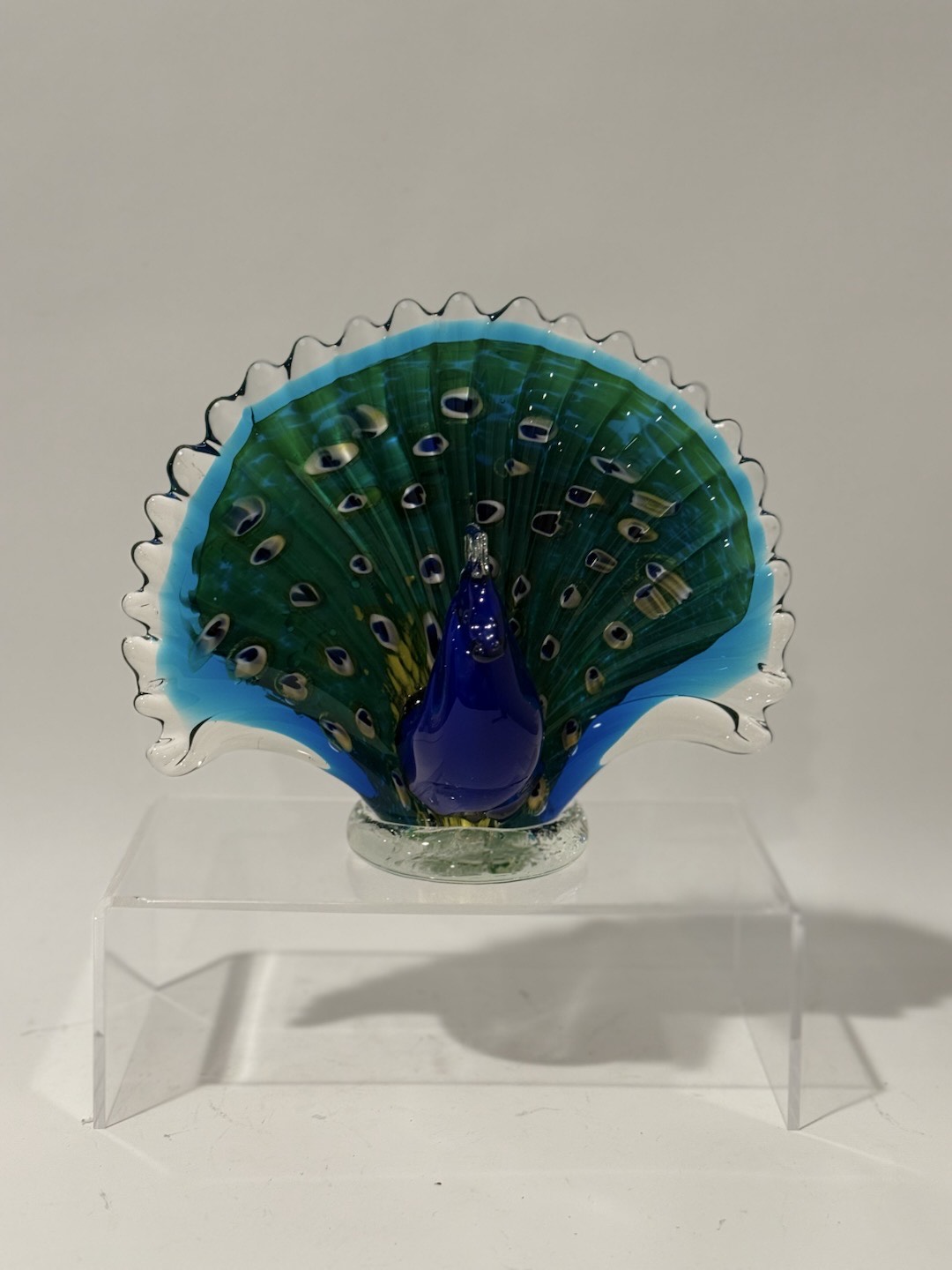 Handblown Italian Murano Style Art Glass Peacock Colorful Figurine