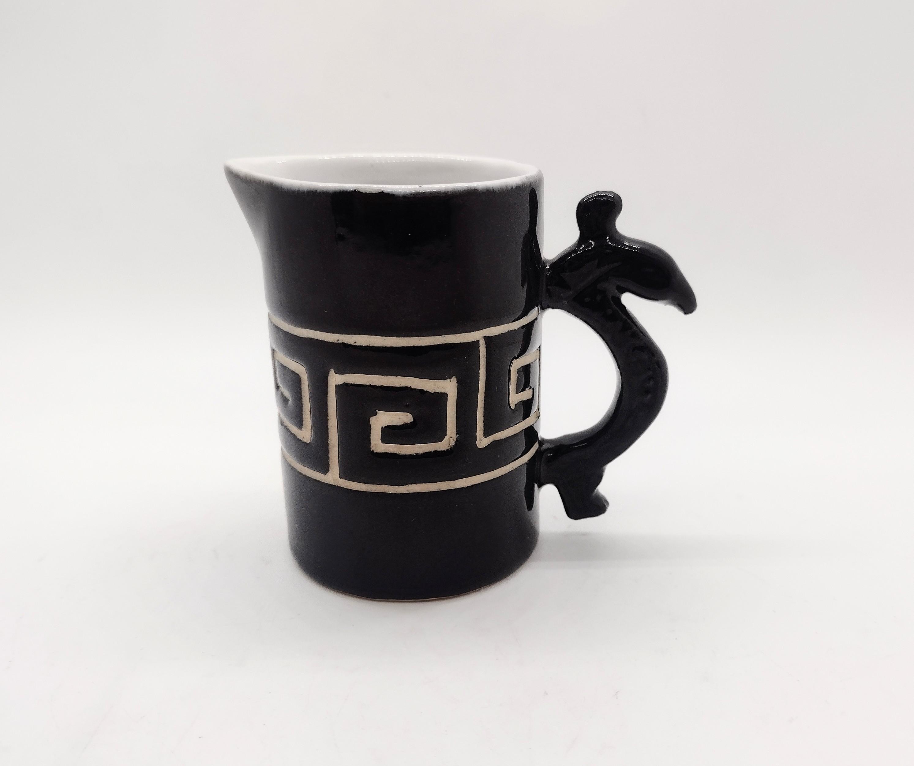 Greek Key Dragon Porcelain Mini Pitcher Creamer Vintage Taiwan Black ...