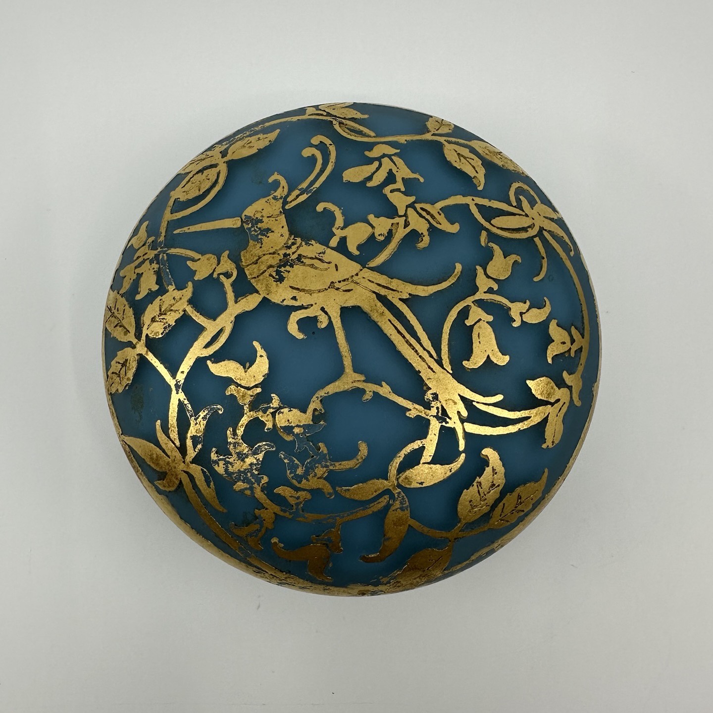 Blue Glass Dresser Box Acid Cut Kingfisher Design By Devilbiss