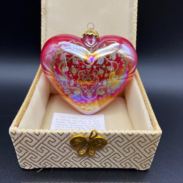 03 Reversed Painted Heart Shaped Christmas Ornament