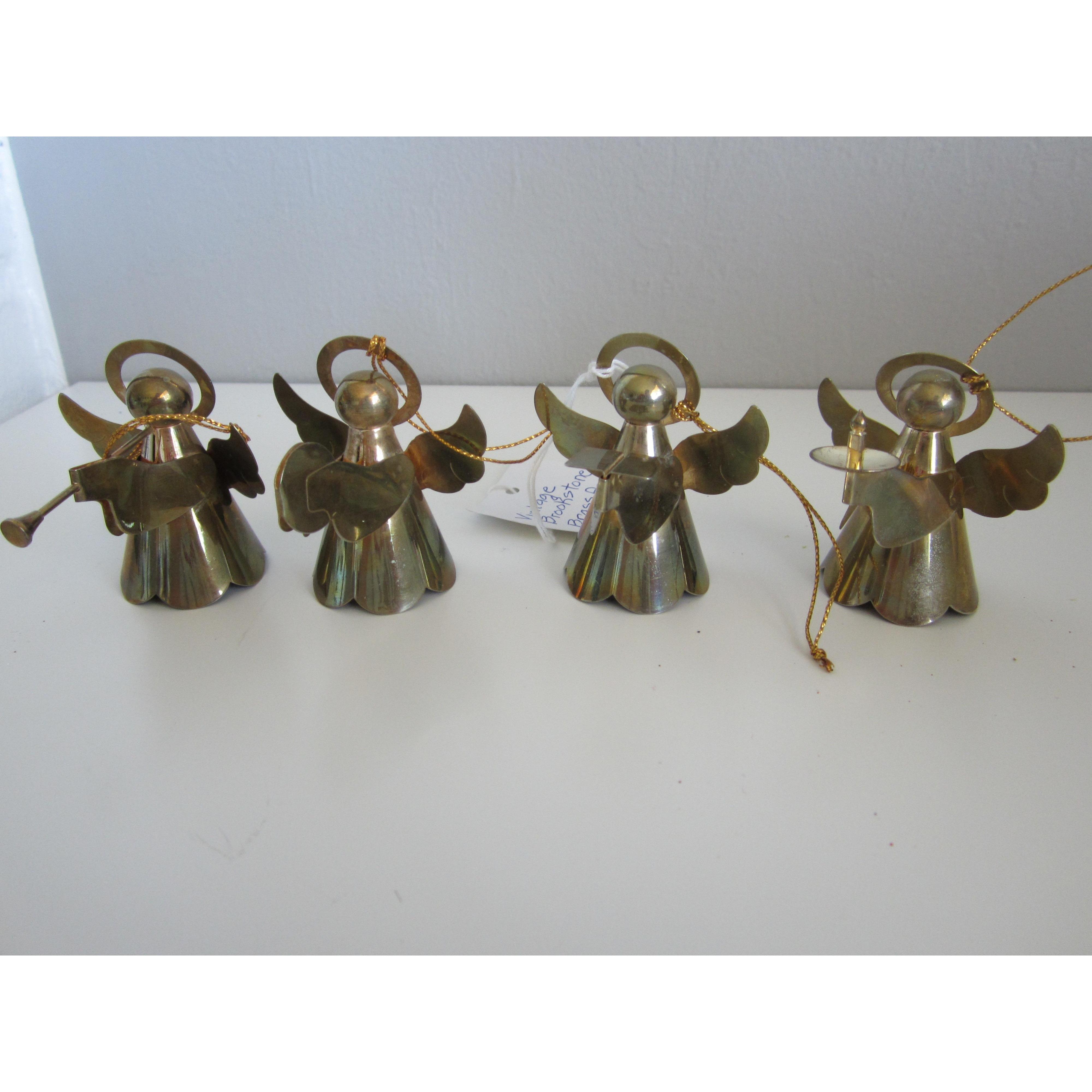 Set of 4 vintage Brookstone brass angel ornaments