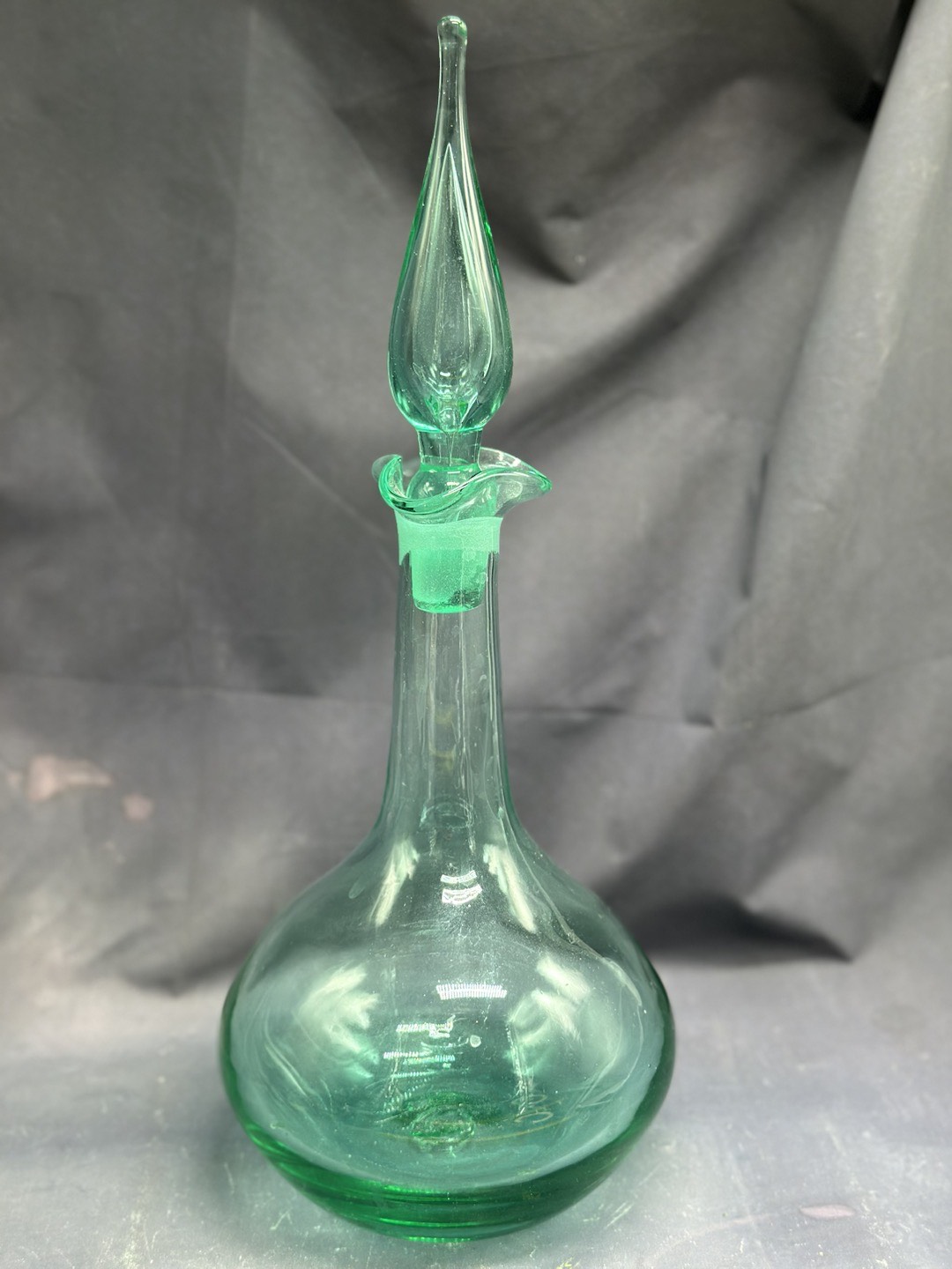 Vintage Blenko Sea Green Decanter With Original Stopper