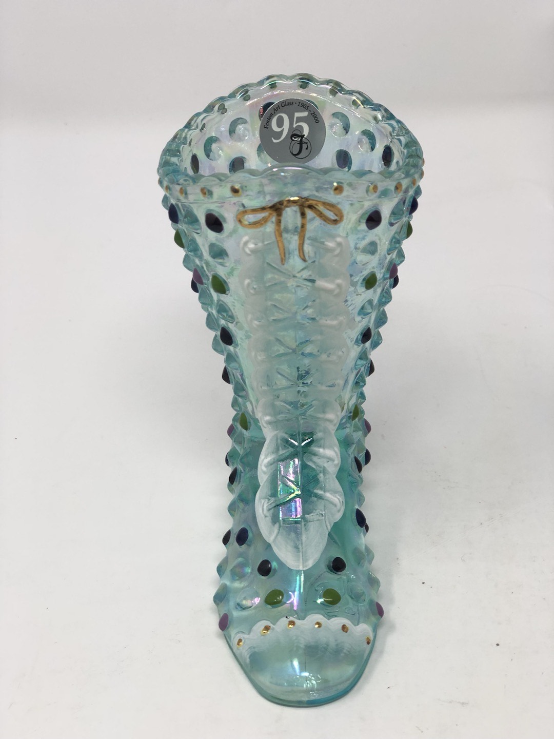 Fenton Aquamarine Hobnail Boot Hand Painted and Signed by H. Cronin and ...