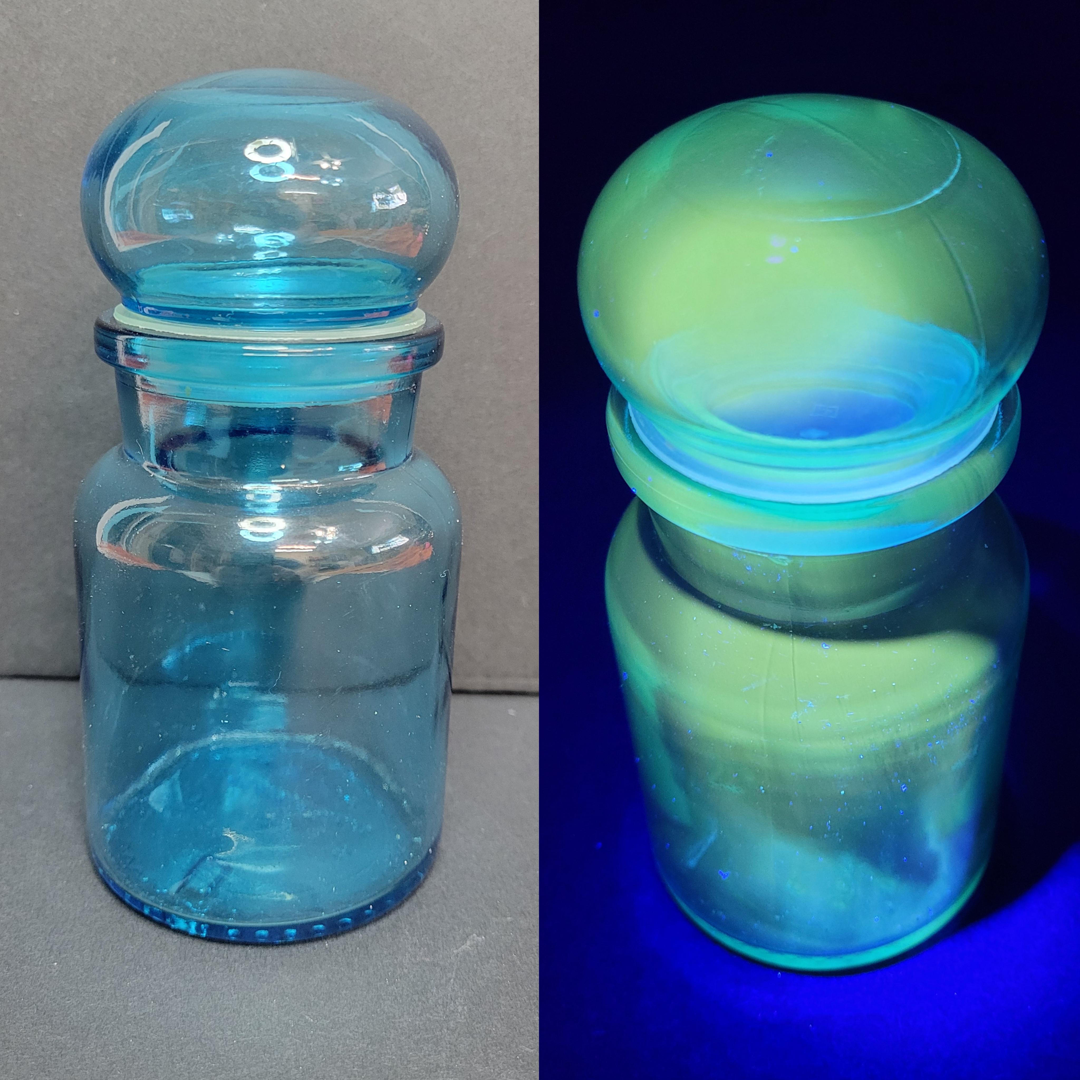 Vintage Blue Glass Apothecary Jar with Manganese Glow Belgium