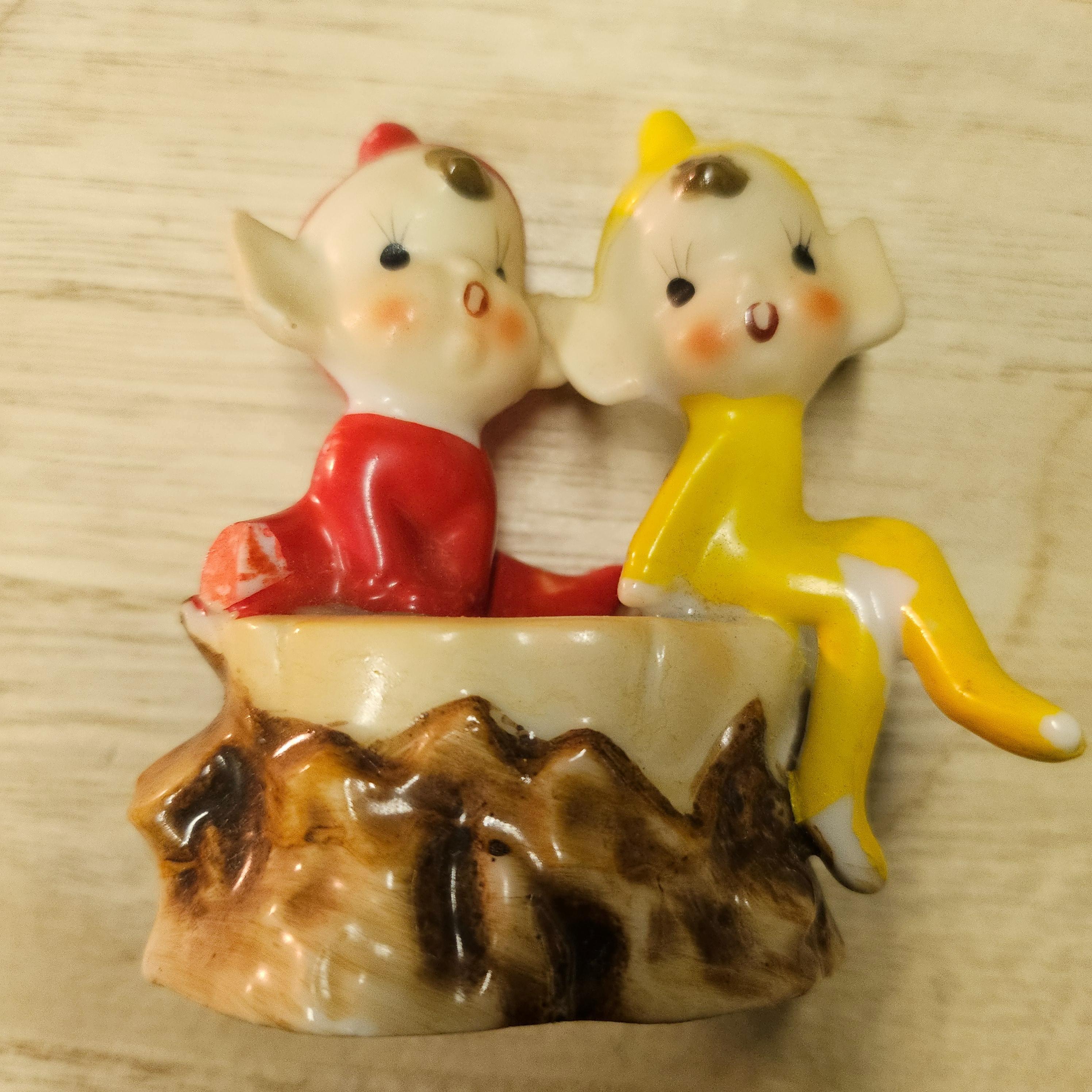 HTF Rare Vintage Made In Japan Kitsch Yellow And Red Pixie Elf Elves ...